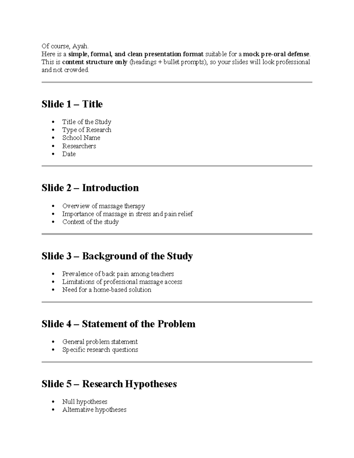 Research Presentation Format for Mock Defense - Studocu
