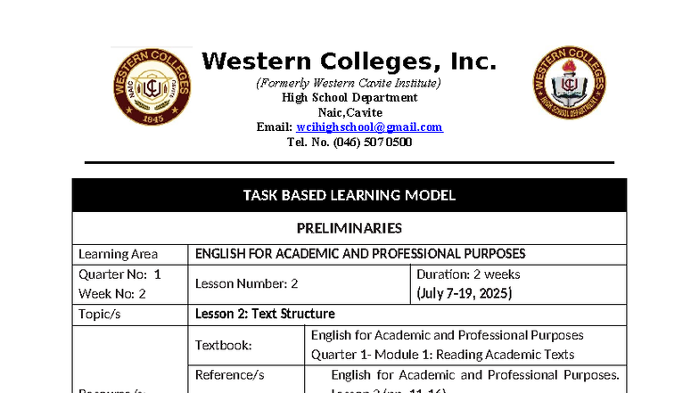 EAPP 1Q2 Lesson 2: Understanding Text Structure for Comprehension - Studocu
