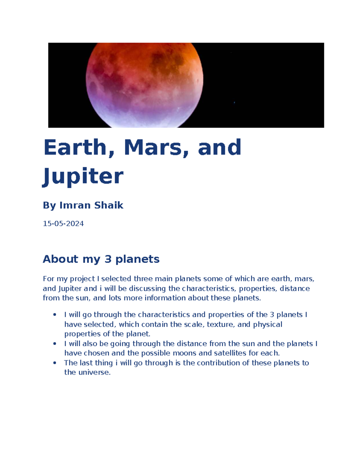 Science Summative: Characteristics of Earth, Mars, and Jupiter - Studocu