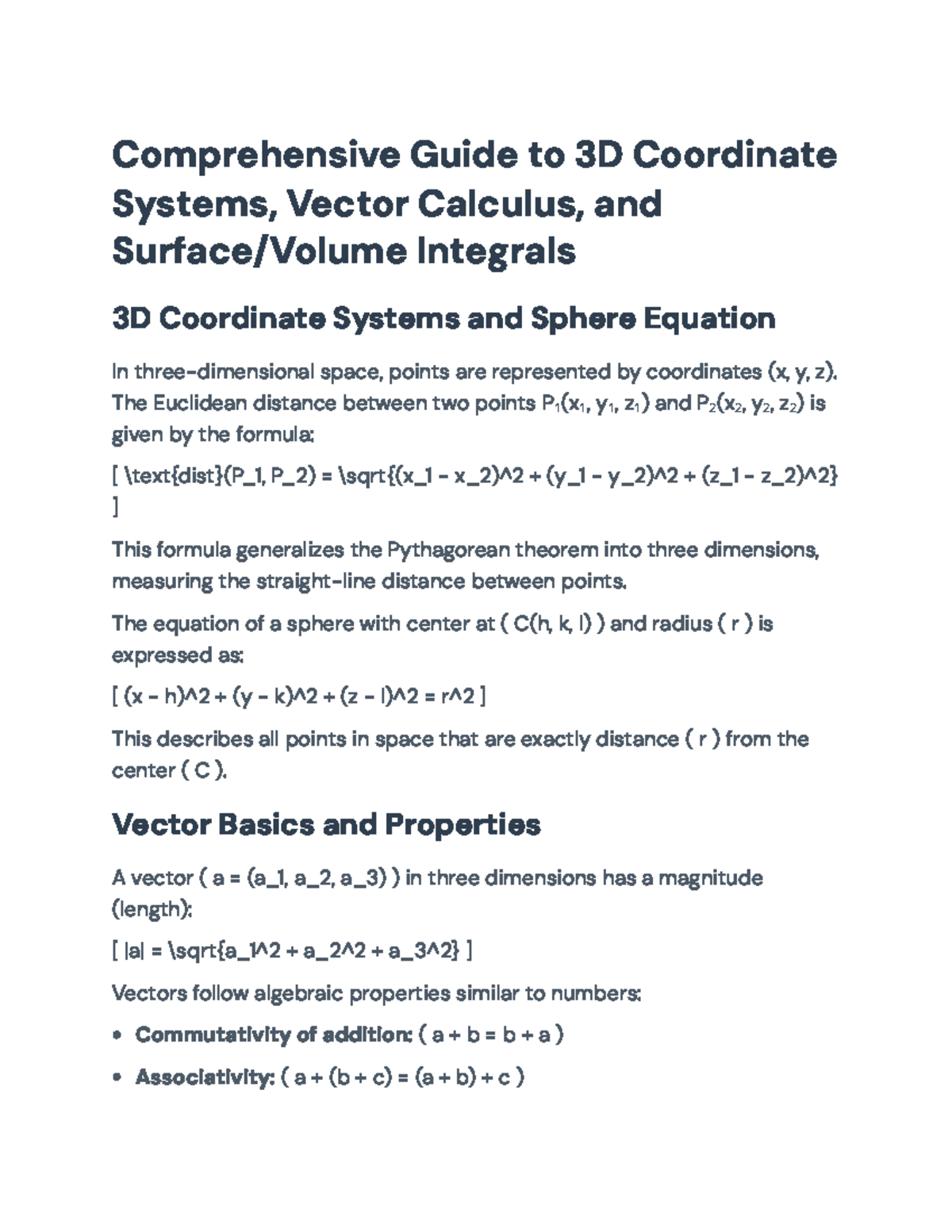 Comprehensive Guide to 3D Vector Calculus and Integral Theorems - Studocu