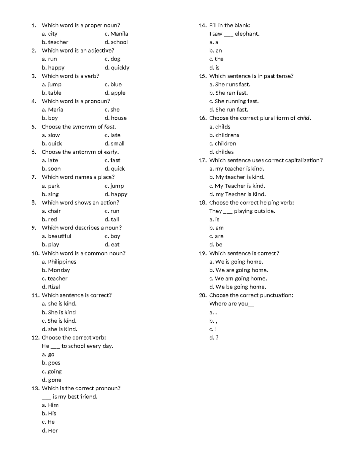 Pre-test for Drake English: Grammar and Vocabulary Quiz - Studocu