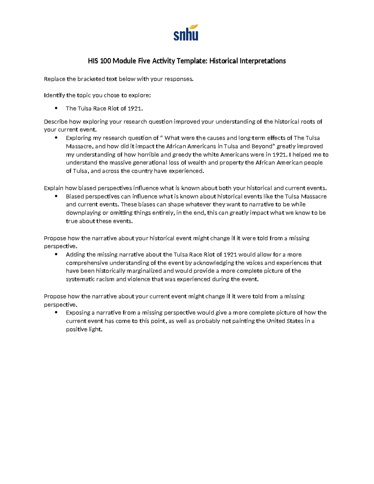 HIS 100 Module Five Activity: The Tulsa Race Riot and Its Impact - Studocu