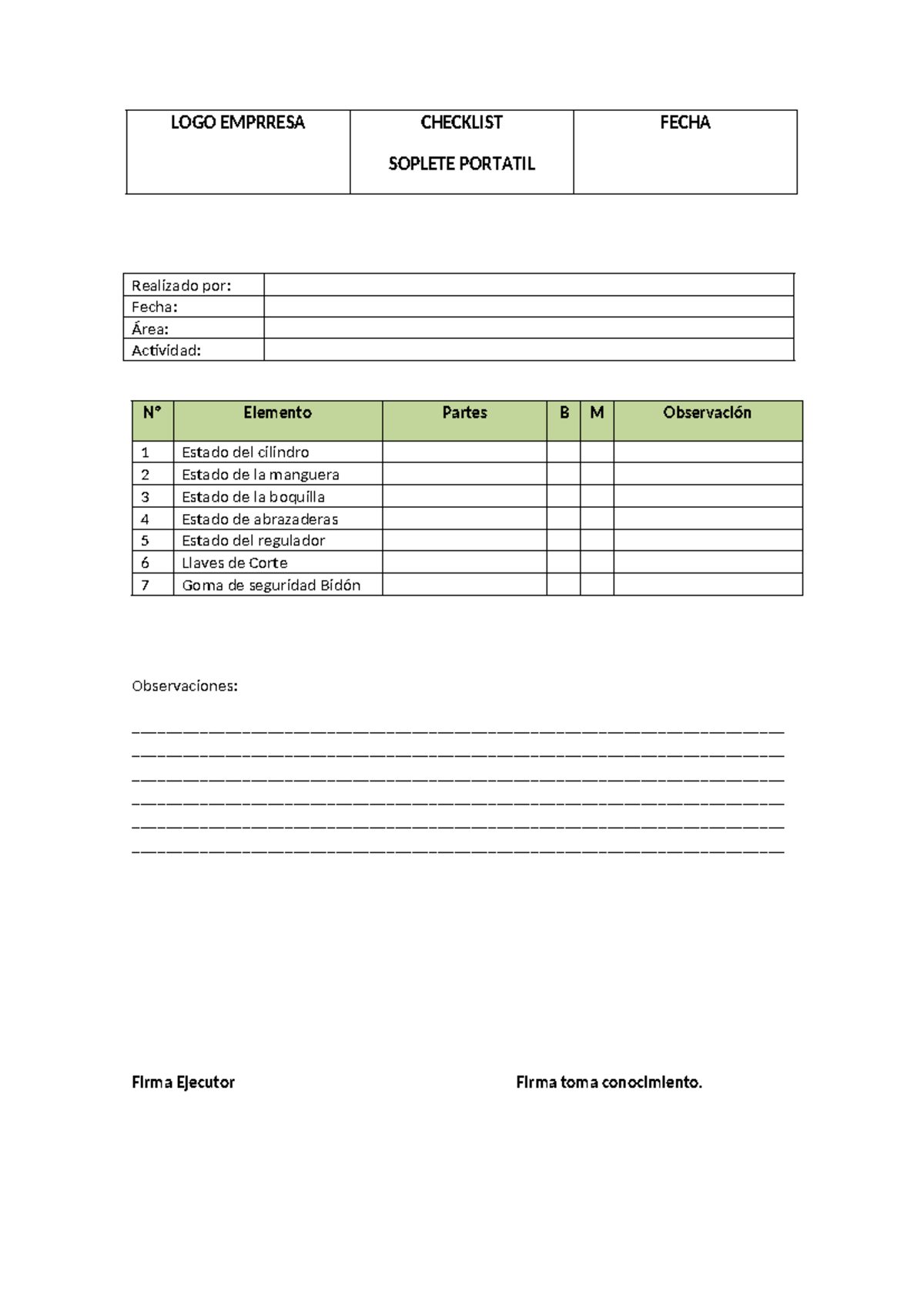 Check List Soplete - chek list - LOGO EMPRRESA CHECKLIST SOPLETE ...