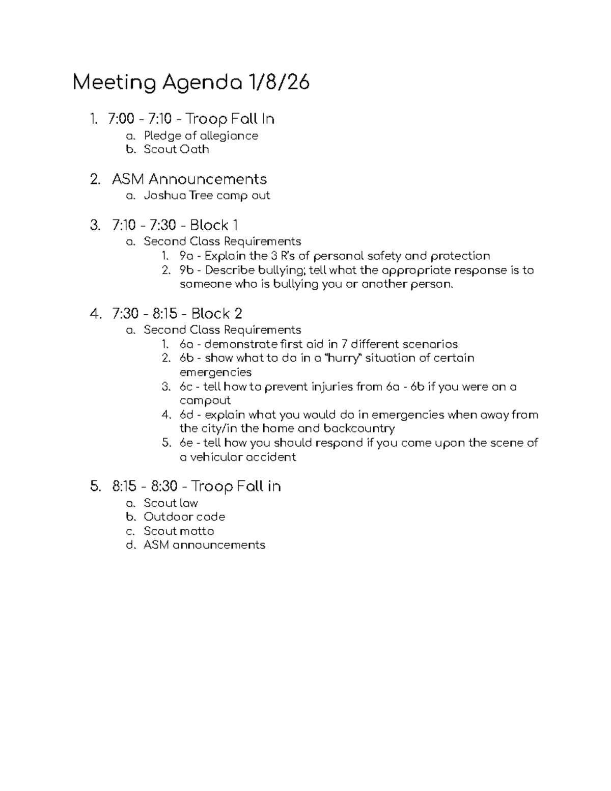 Troop Meeting Agenda: Second & First Class Requirements Overview - Studocu