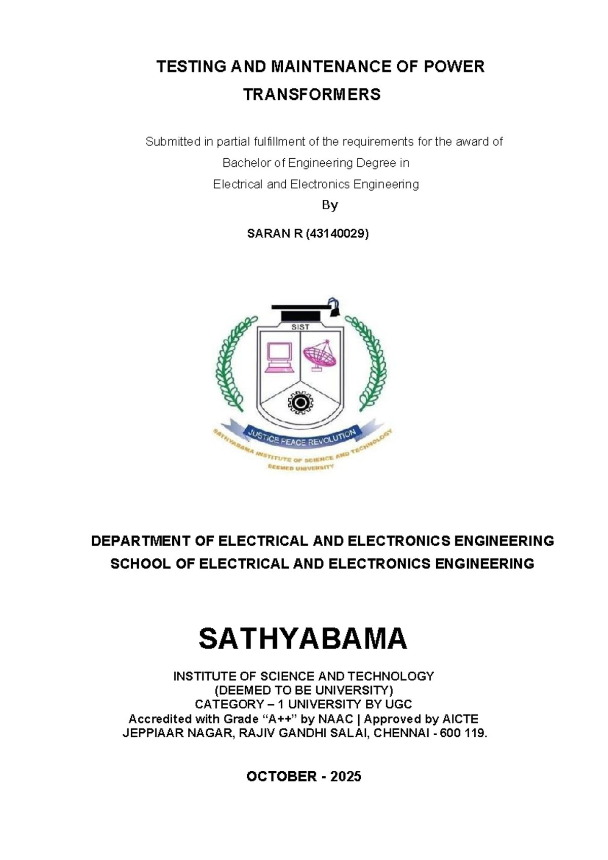 Testing and Maintenance of Power Transformers - BE in EEE (43140029 ...