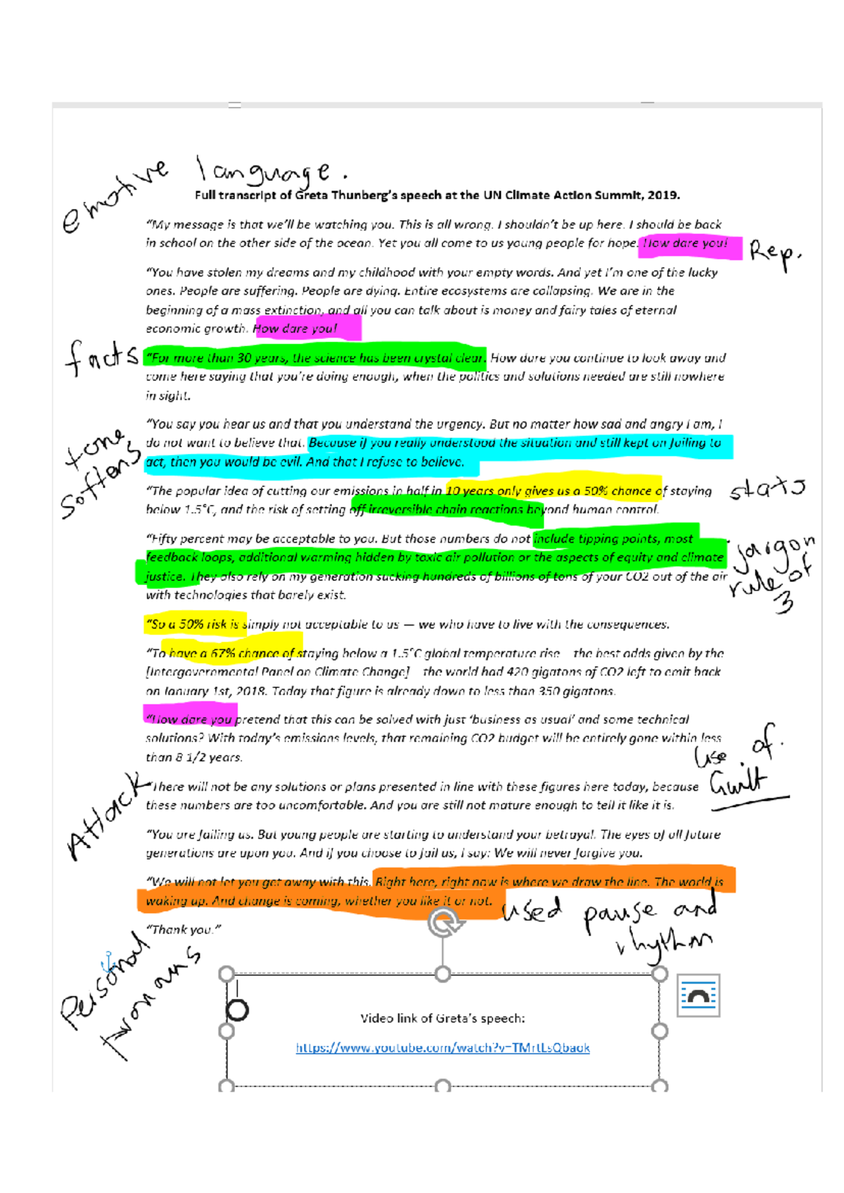 Annotated Transcript of Greta Thunberg's UN Speech (2019) - Studocu