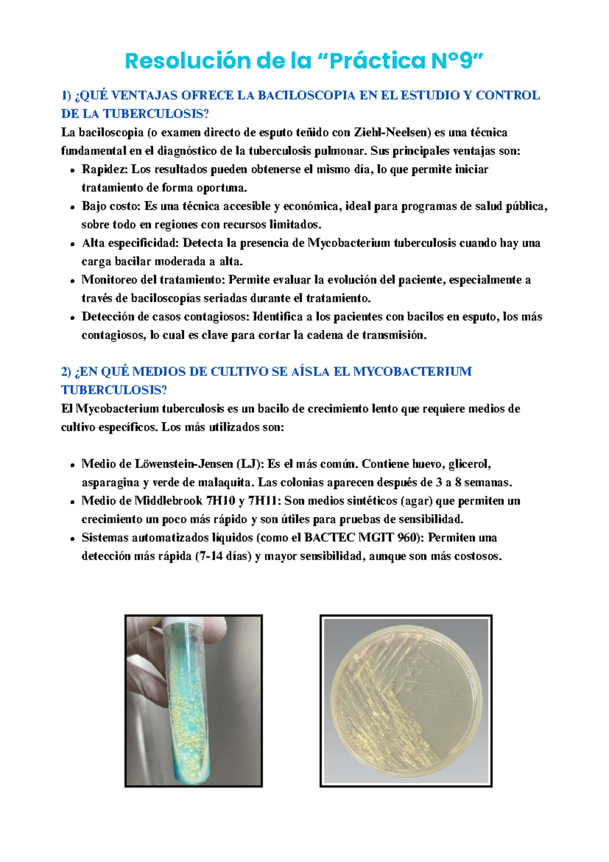 Resolución de la Práctica N°9 - Ventajas de la Baciloscopia en TB - Studocu