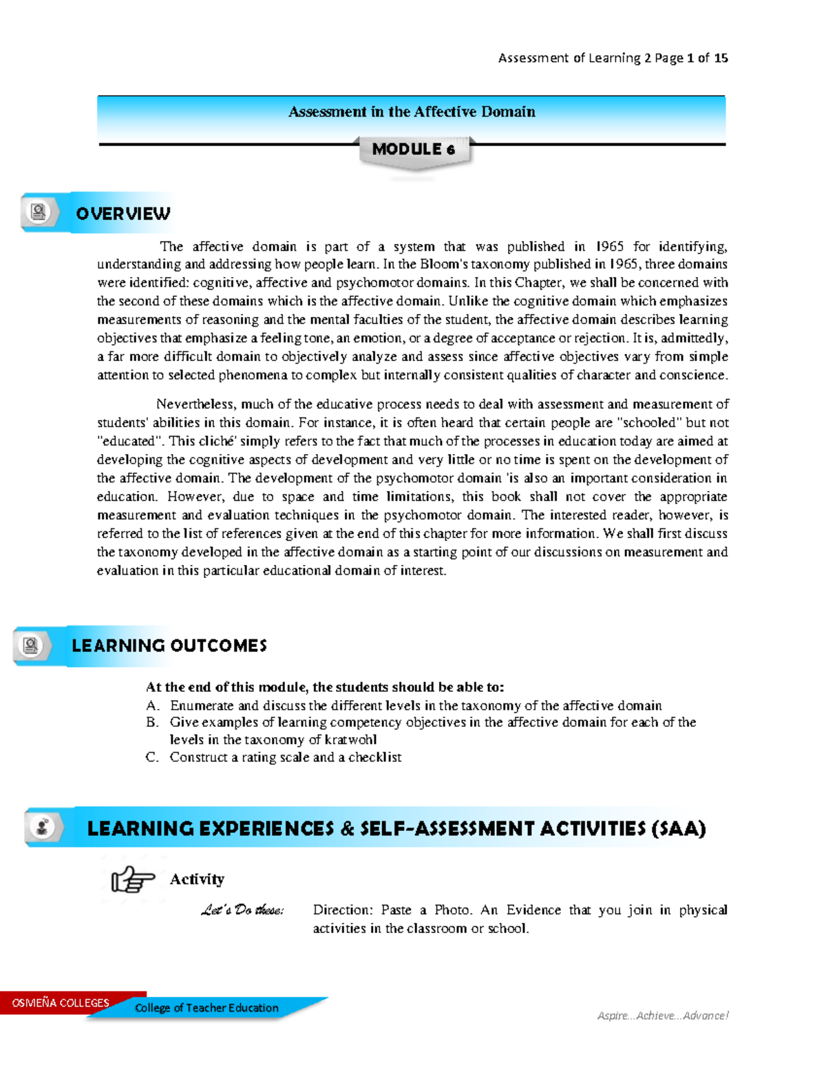 Assessment of Learning 2: Understanding the Affective Domain in ...