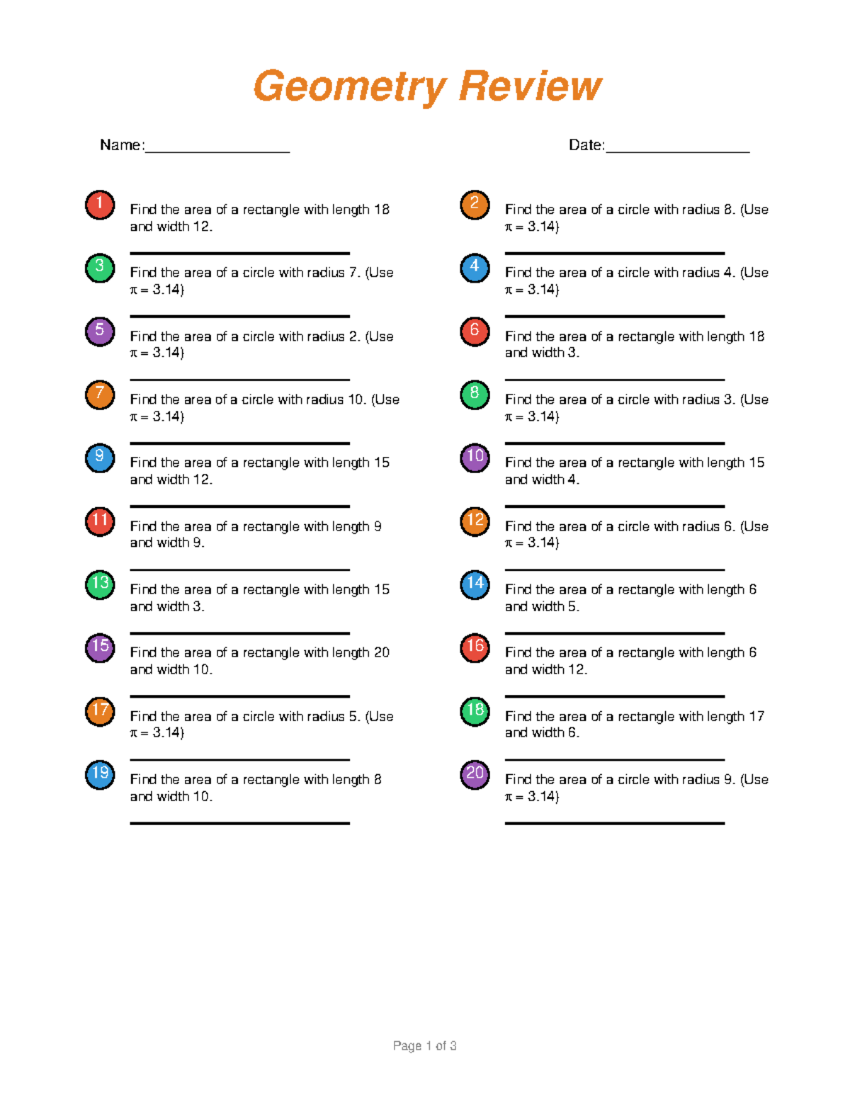 Geometry Review: Area Calculations for Rectangles & Circles (MATH 101 ...