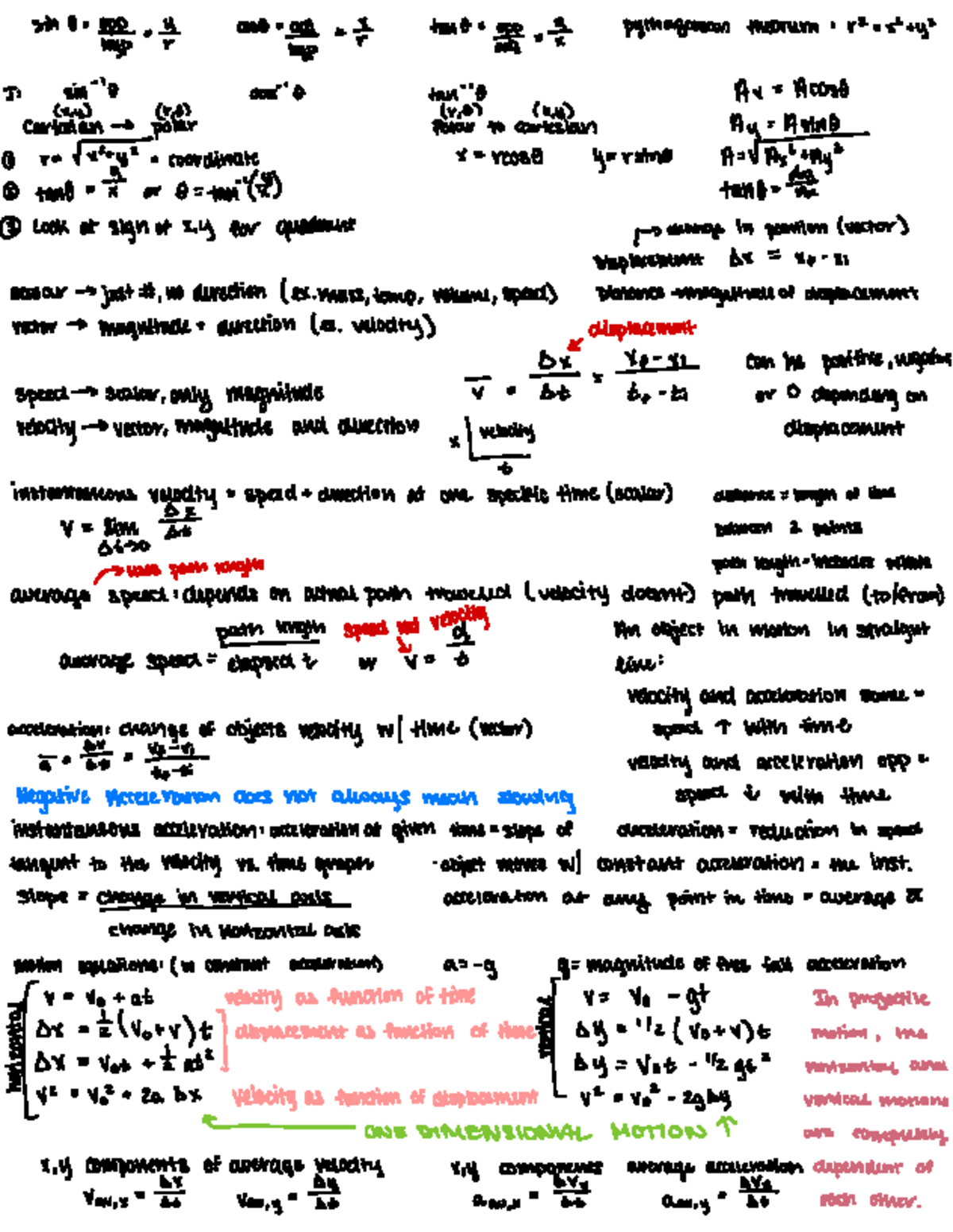 Formula Sheet for Test 1: Motion, Forces, and Energy Concepts - Studocu