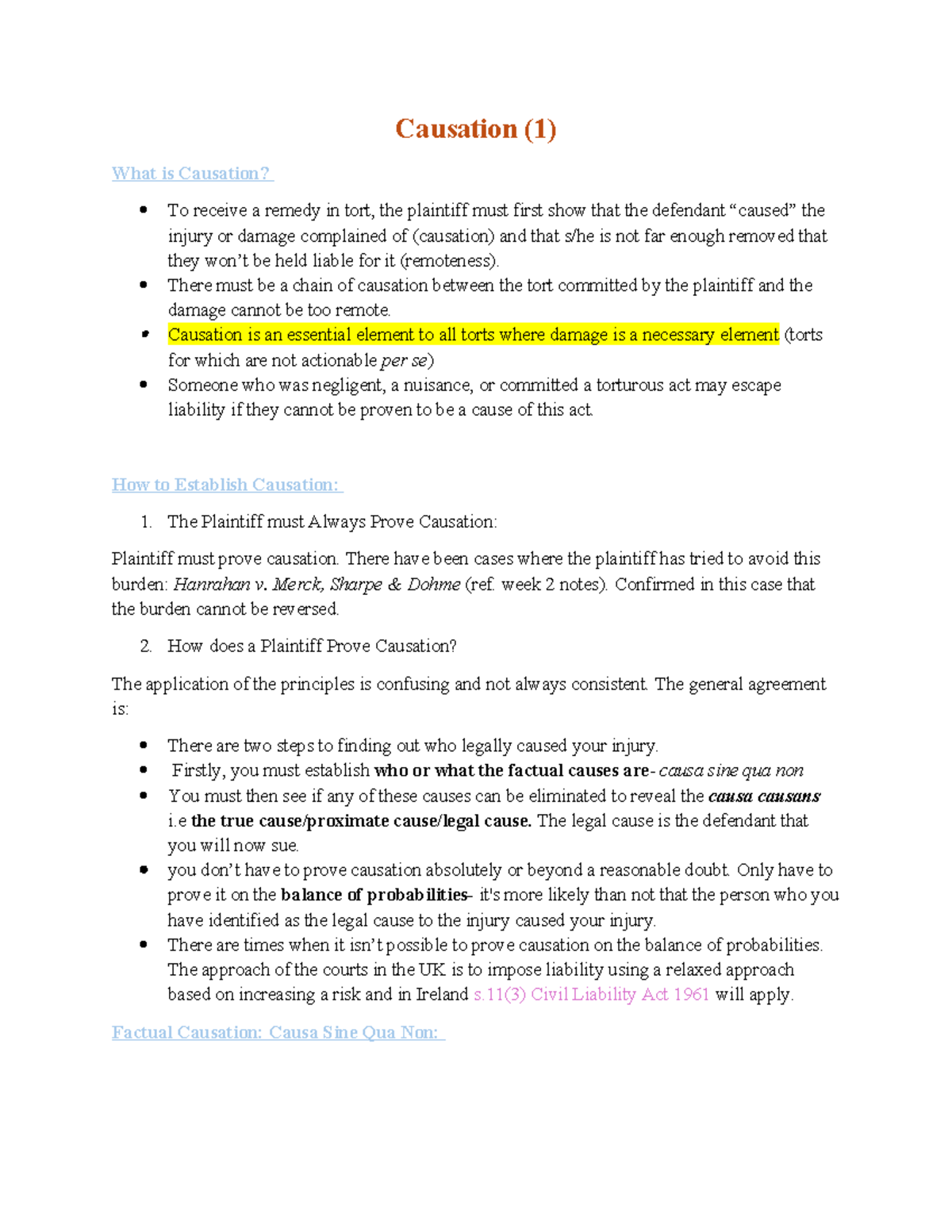 Causation in Tort Law: Key Principles and Case Analysis (LAW 101) - Studocu