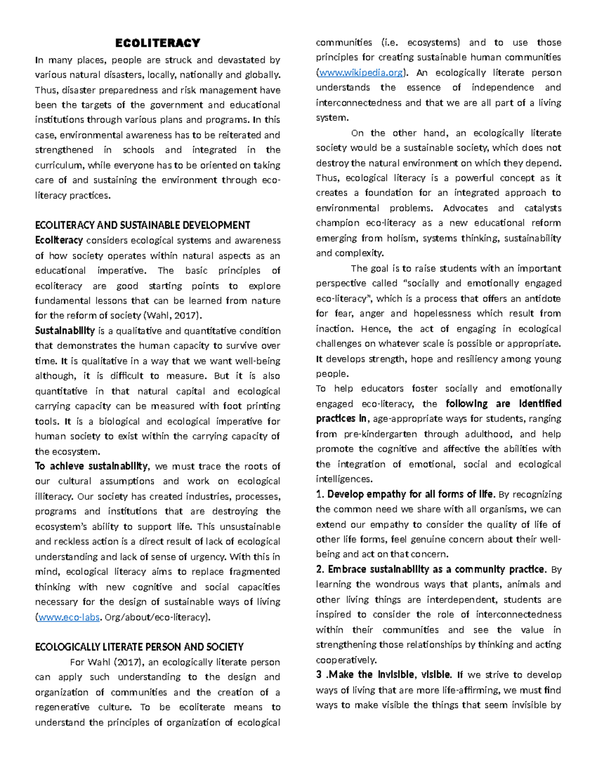 Benlac - Ecoliteracy: Understanding Ecological Literacy for ...