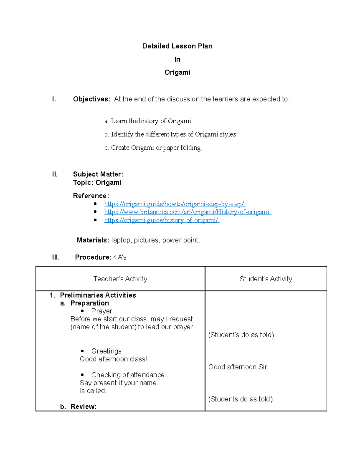 Origami Lesson Plan: Engaging Students in Paper Folding Activities ...