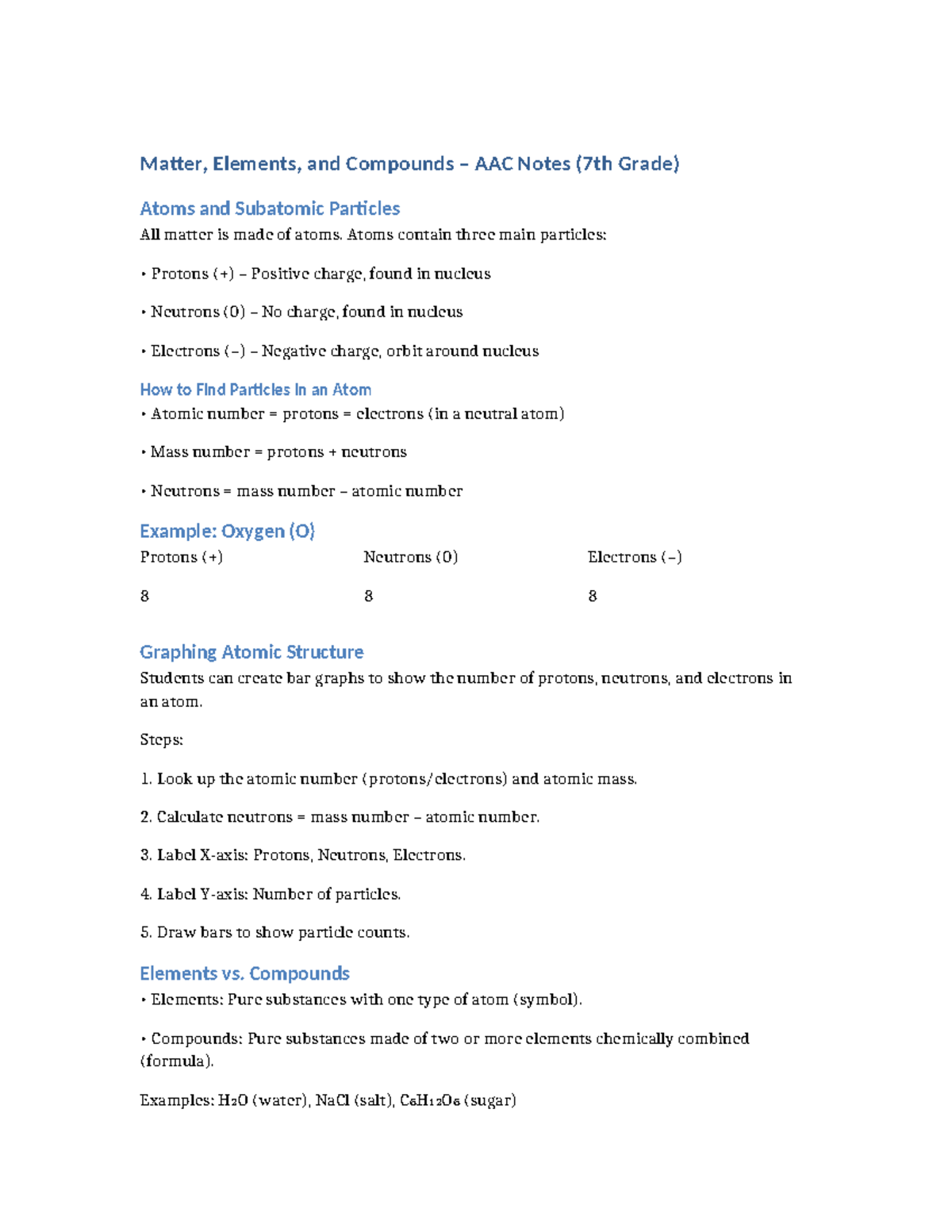 Matter, Elements, and Compounds – AAC Notes for 7th Grade - Studocu