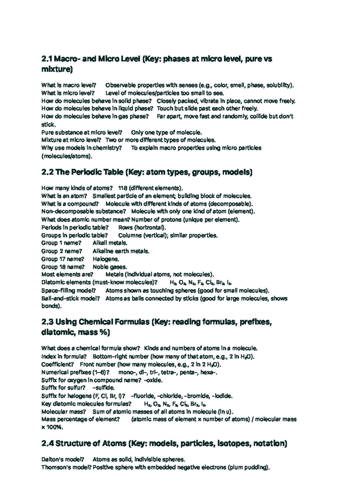 Chemistry Notes: Micro & Macro Levels, Periodic Table, Formulas, and ...