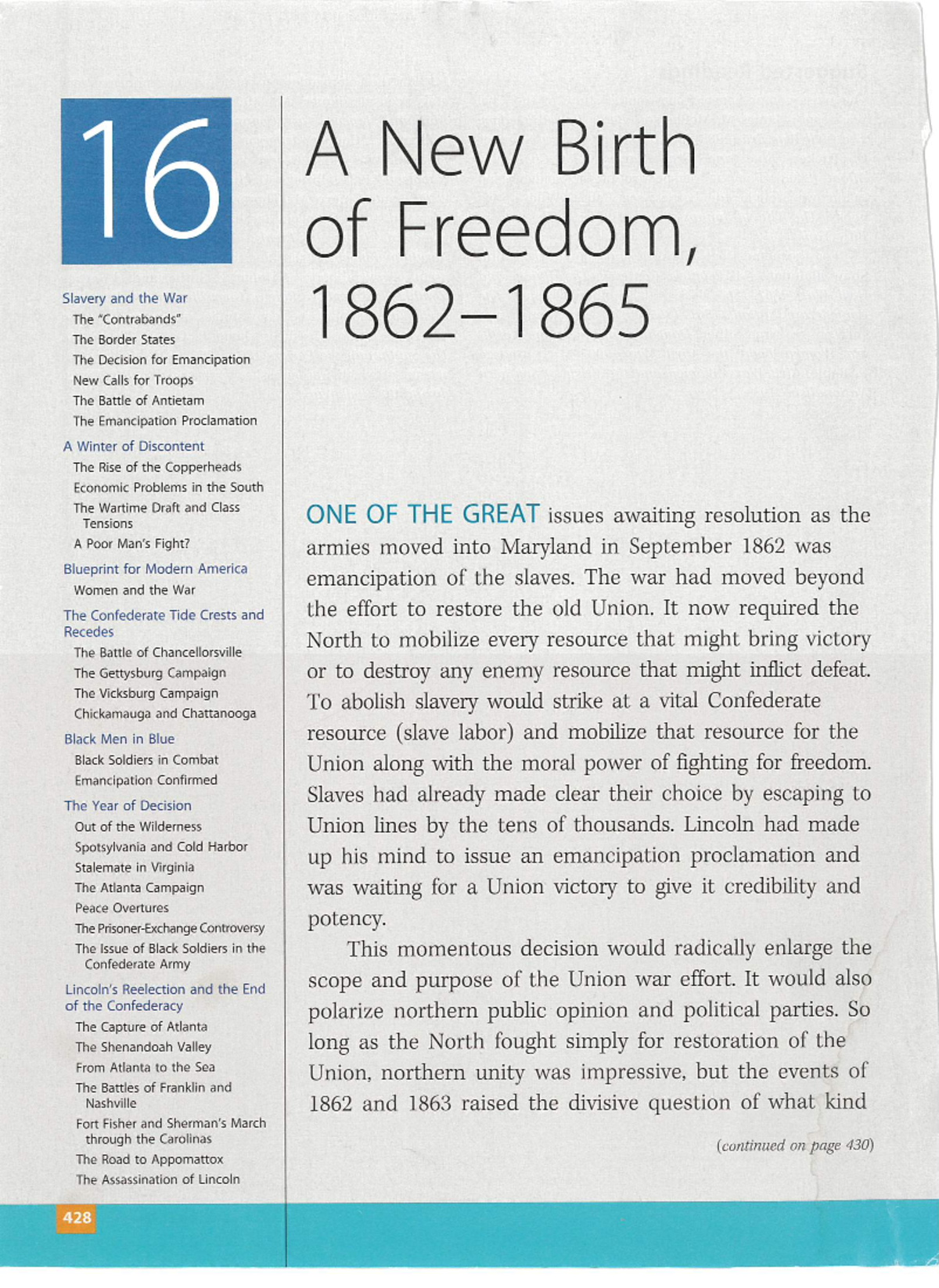 16 HOOKED ON HISTORY: Emancipation, Battles, and the Civil War - Studocu