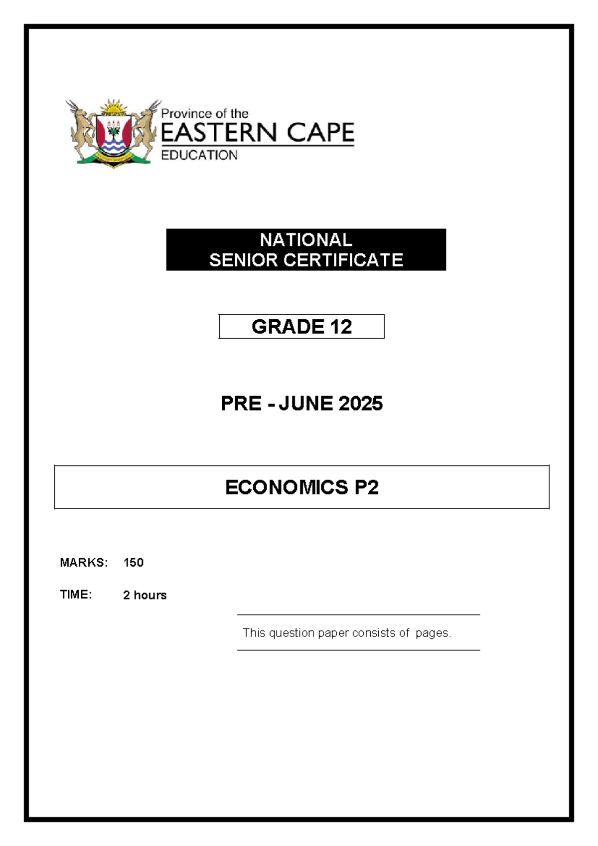 Economics P2 Grade 12 Pre June 2025 Question Paper - Studocu