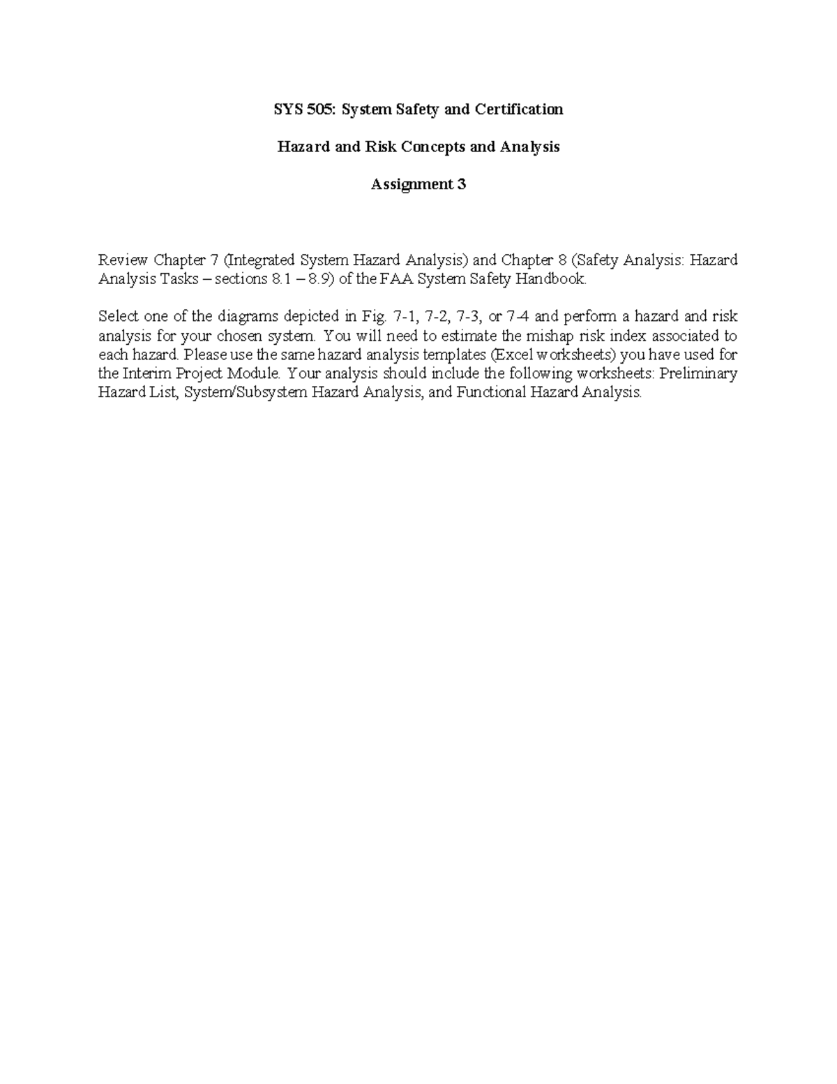 SYS 505: Assignment 3 on Hazard & Risk Analysis Concepts - Studocu