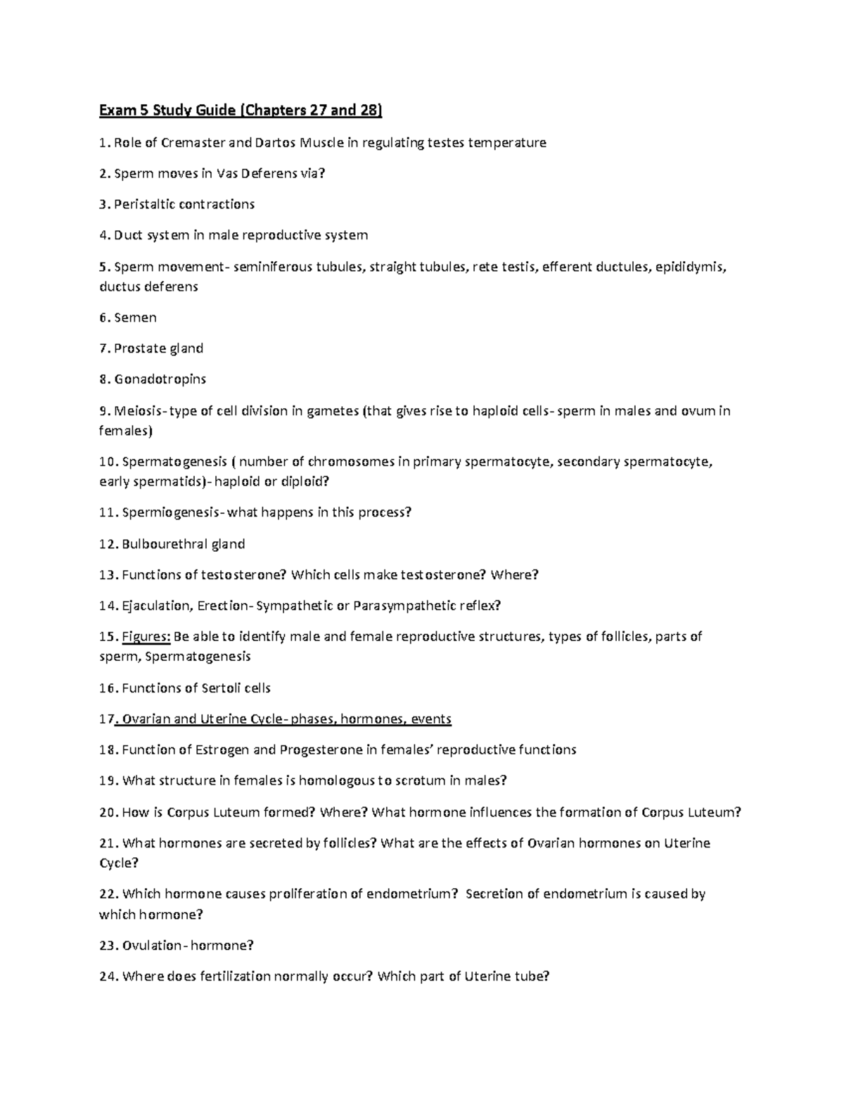 Exam 5 Study Guide (A&P II: Ch. 27 & 28 - Reproductive System) - Studocu