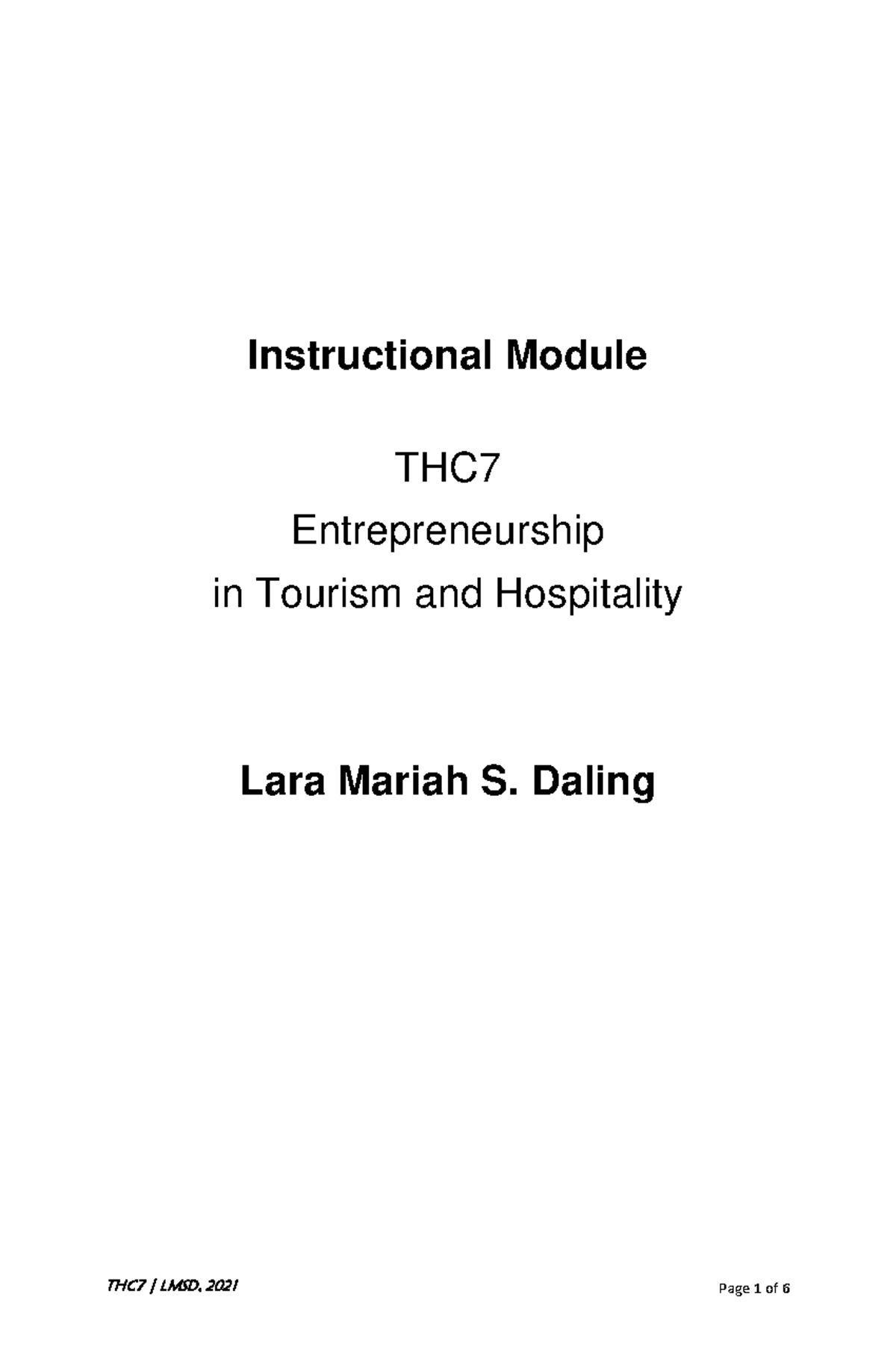 Entrepreneurship in Tourism & Hospitality Planning the Enterprise - THC ...