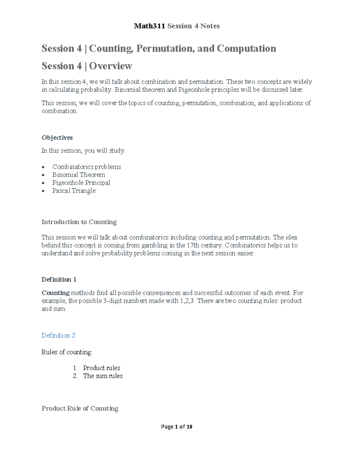 Math311 Final Exam Notes: Counting, Permutation, and Binomial Theorem ...