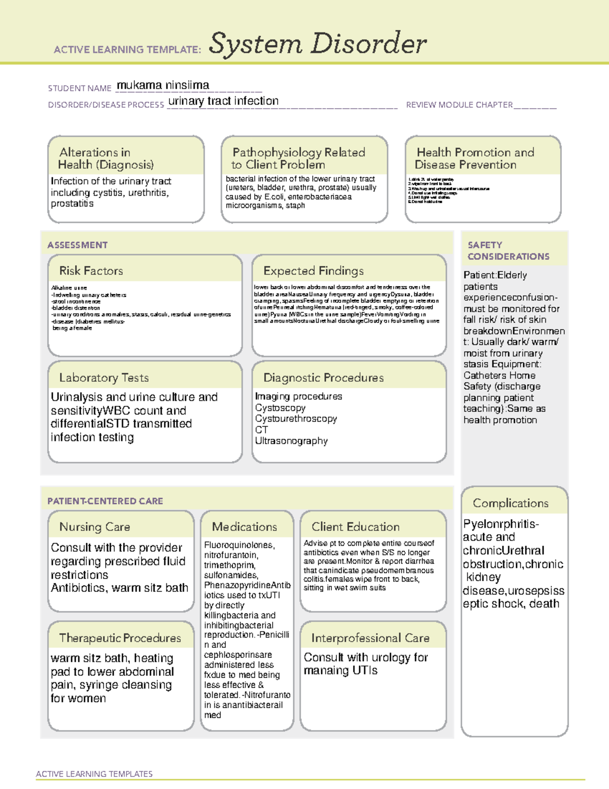 Revised Title: UTI ATI Active Learning Template: Urinary Tract ...