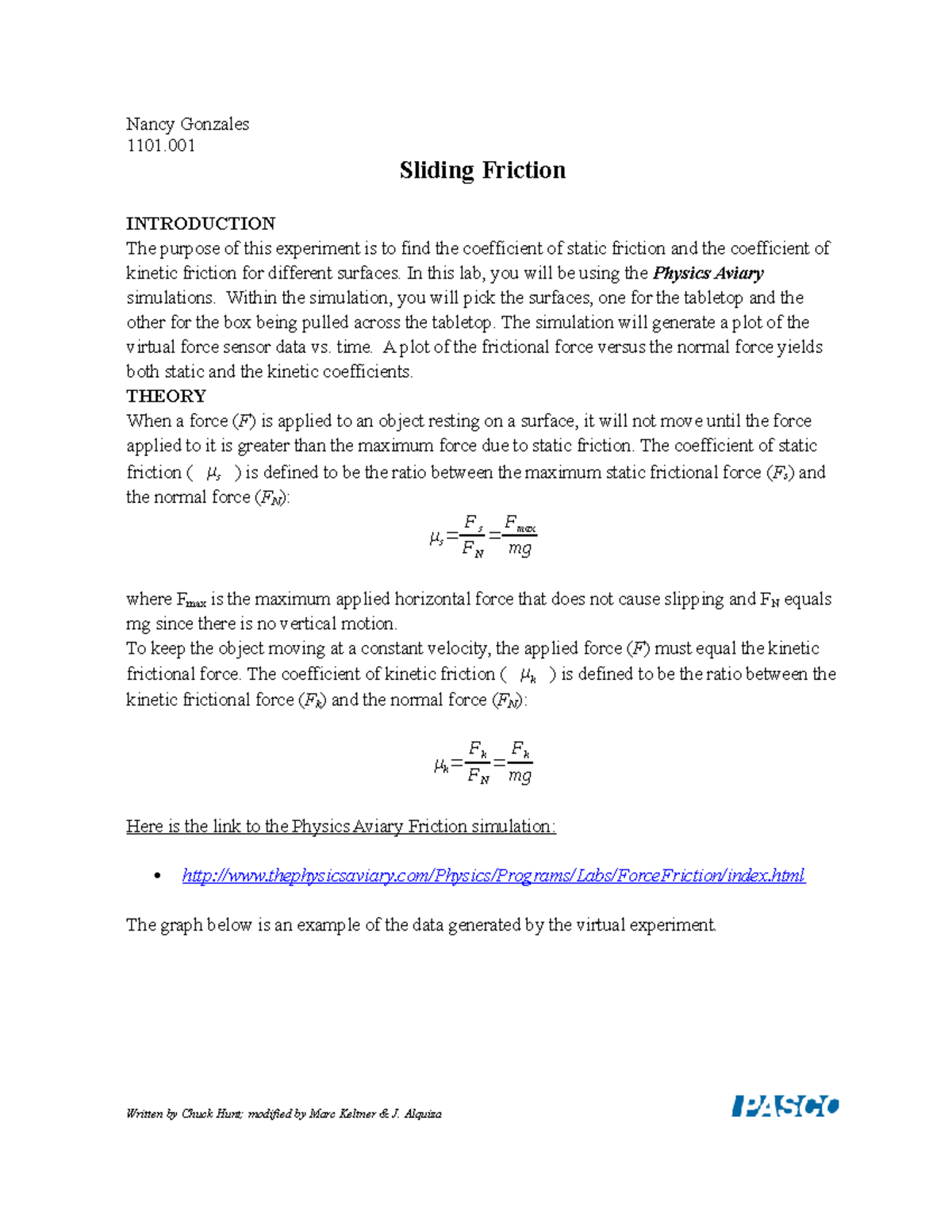 Physics Lab 7 - Virtual Friction Experiment Analysis (Course 1101 ...