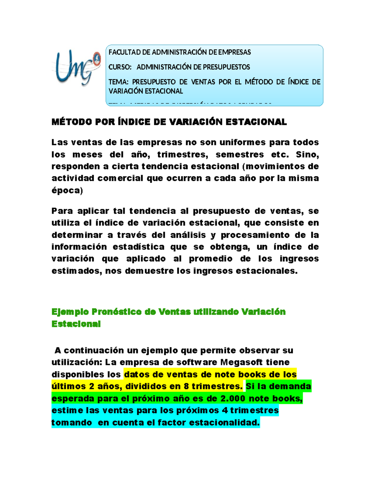 Método de Índice de Variación Estacional para Presupuestos de Ventas ...