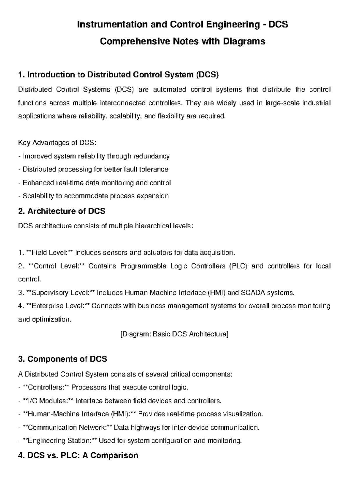 DCS Instrumentation & Control Engineering Comprehensive Notes - Studocu
