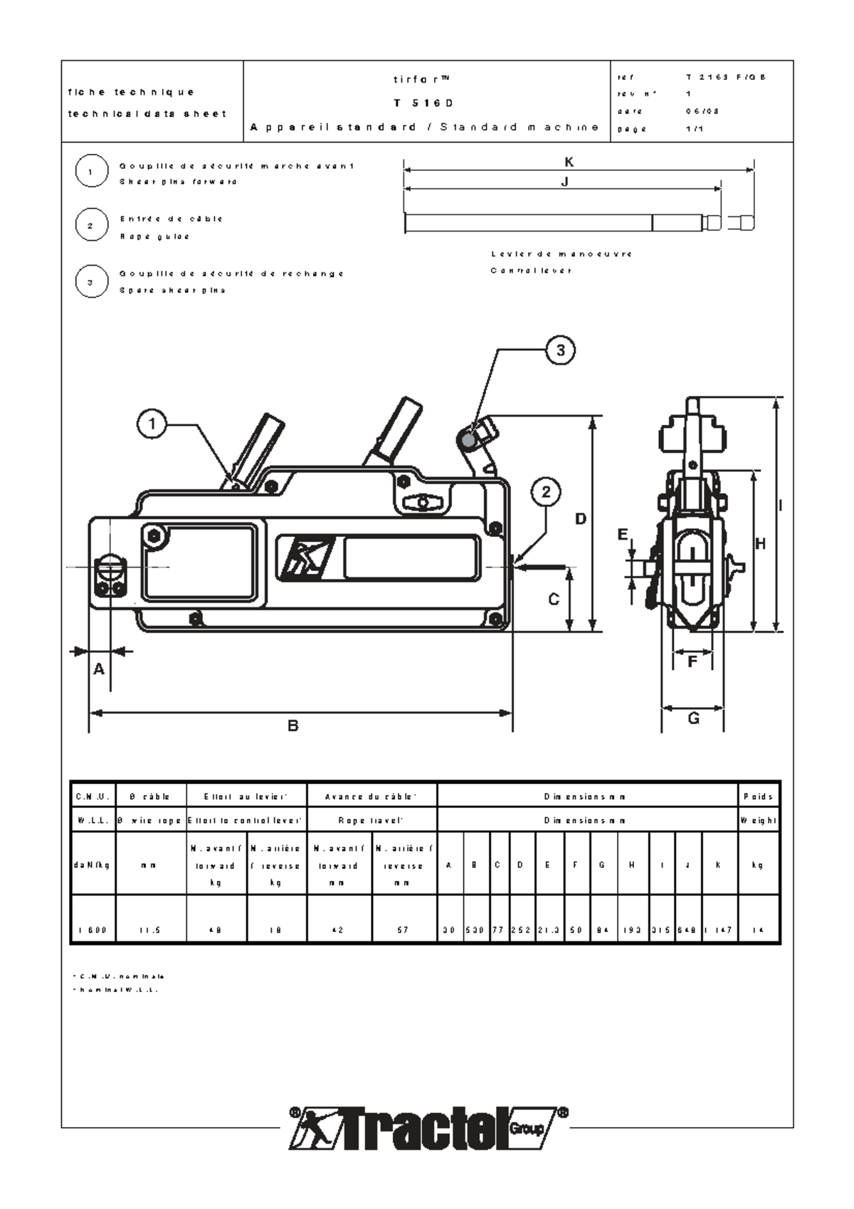 Fiche Technique T 516D: Données Techniques de l'Appareil Standard - Studocu
