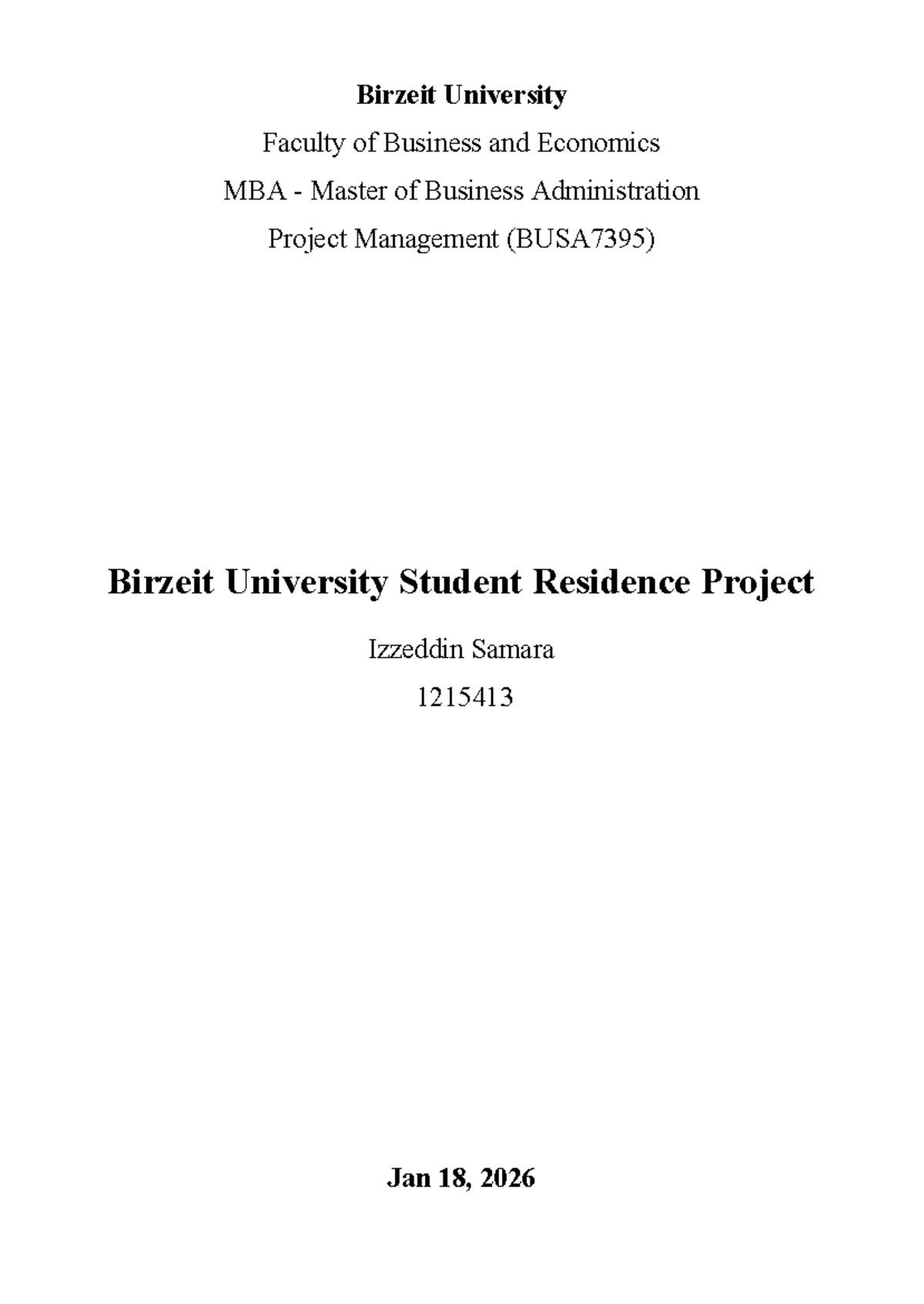 Final Project Report: Birzeit University Student Residence (BUSA7395 ...