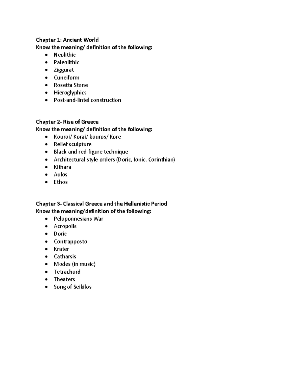 Unit 1 Study Guide: Ancient to Classical Civilizations (ART101) - Studocu