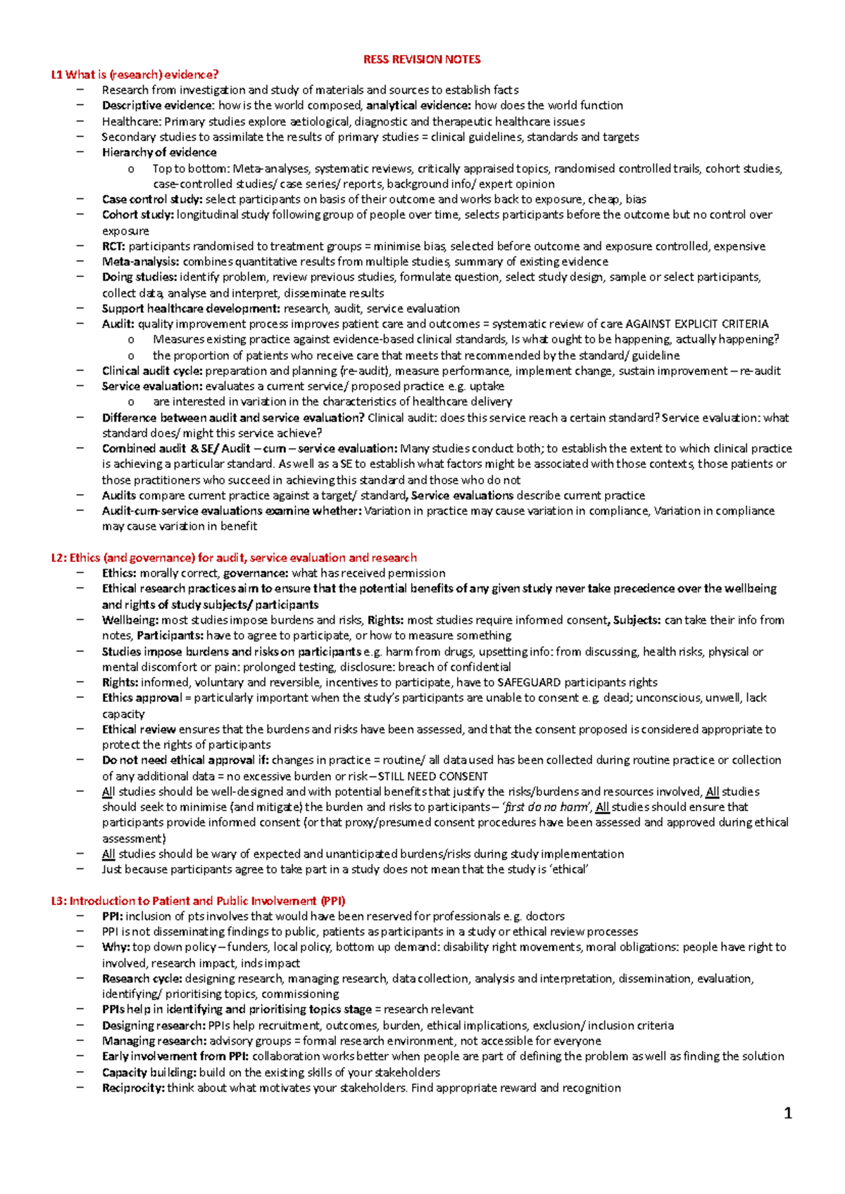 RESS Revision Notes - Ress - RESS REVISION NOTES L1 What is (research ...
