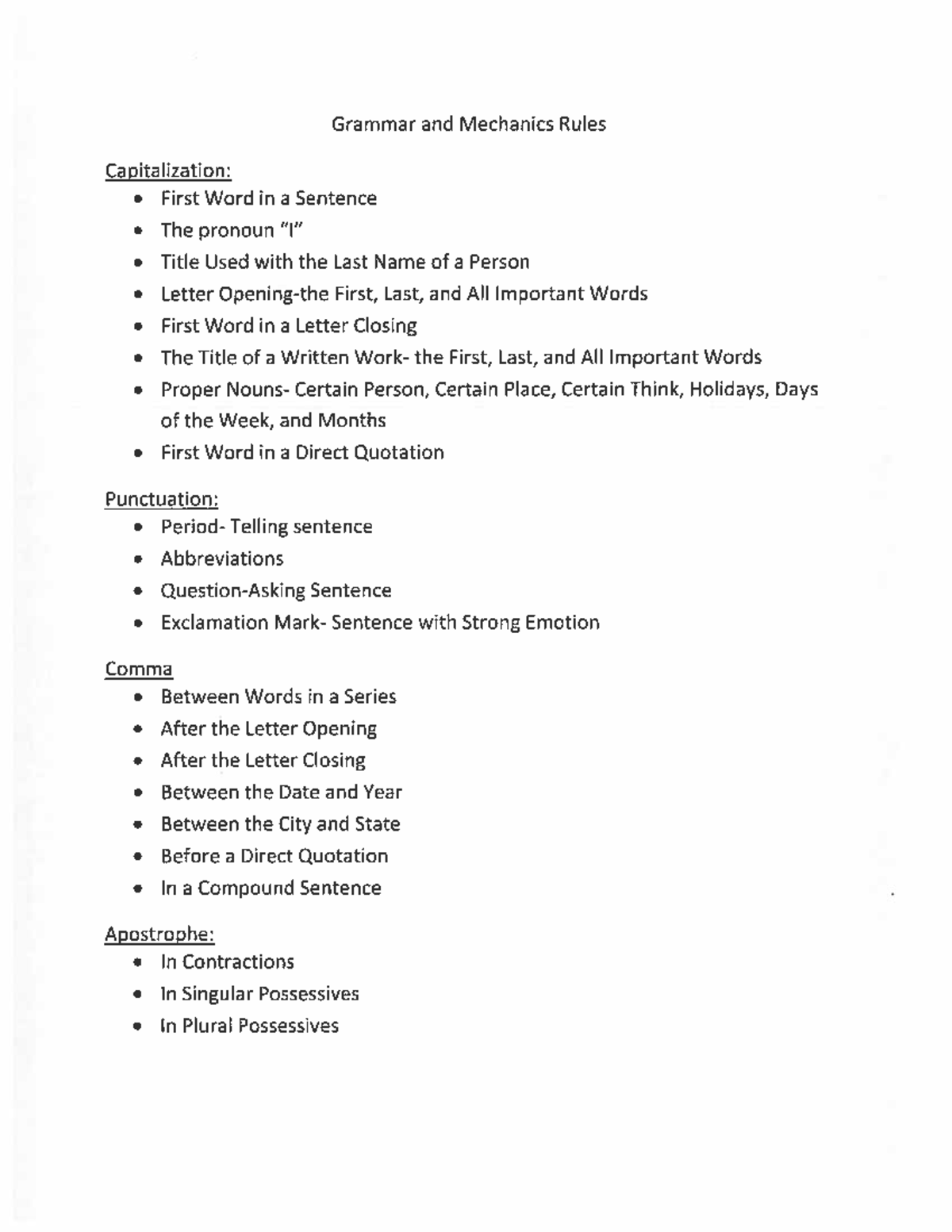 Grammar and Mechanics Rules: Capitalization & Punctuation Guide - Studocu