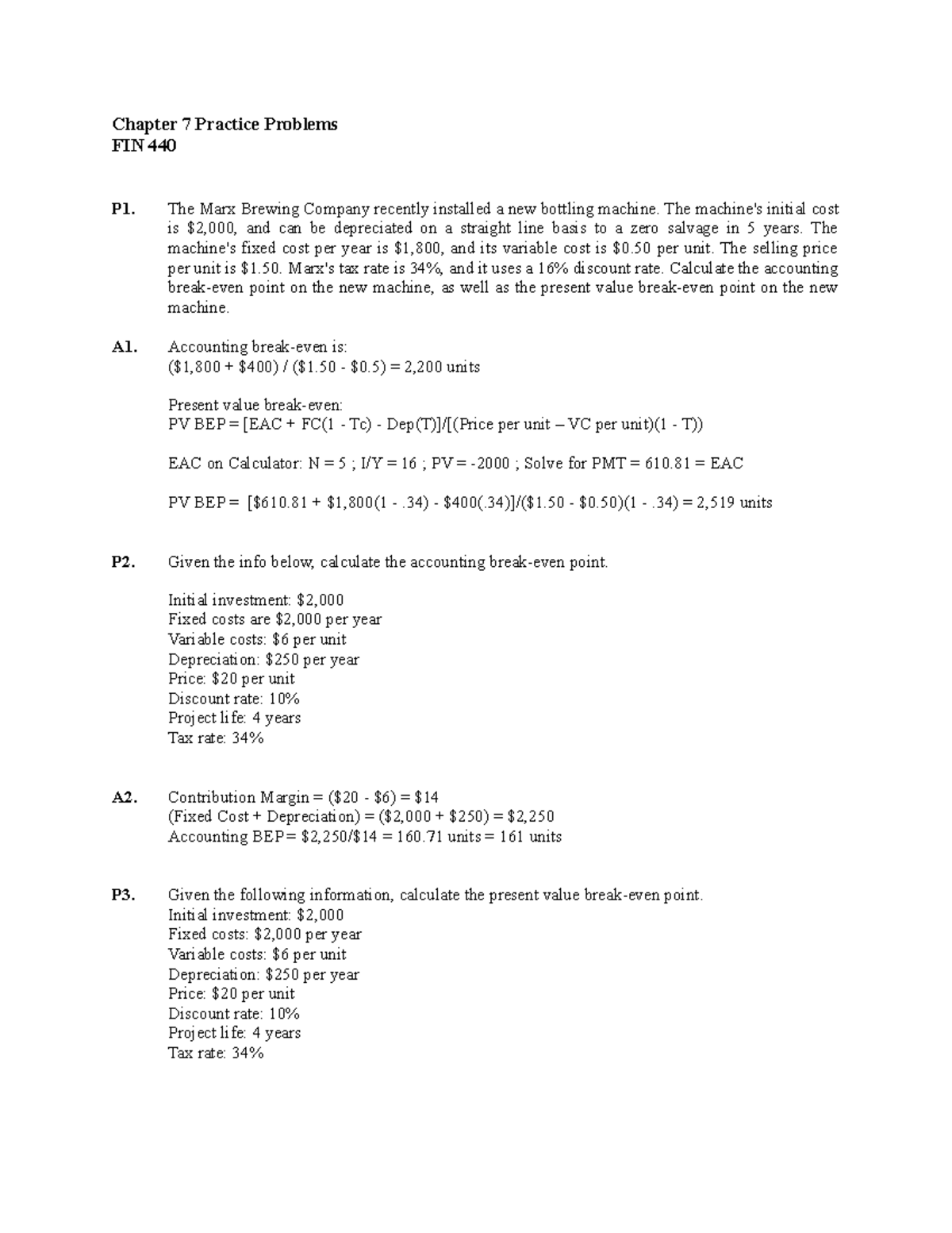 Chapter 7 Practice Problems and Solutions - Chapter 7 Practice Problems ...