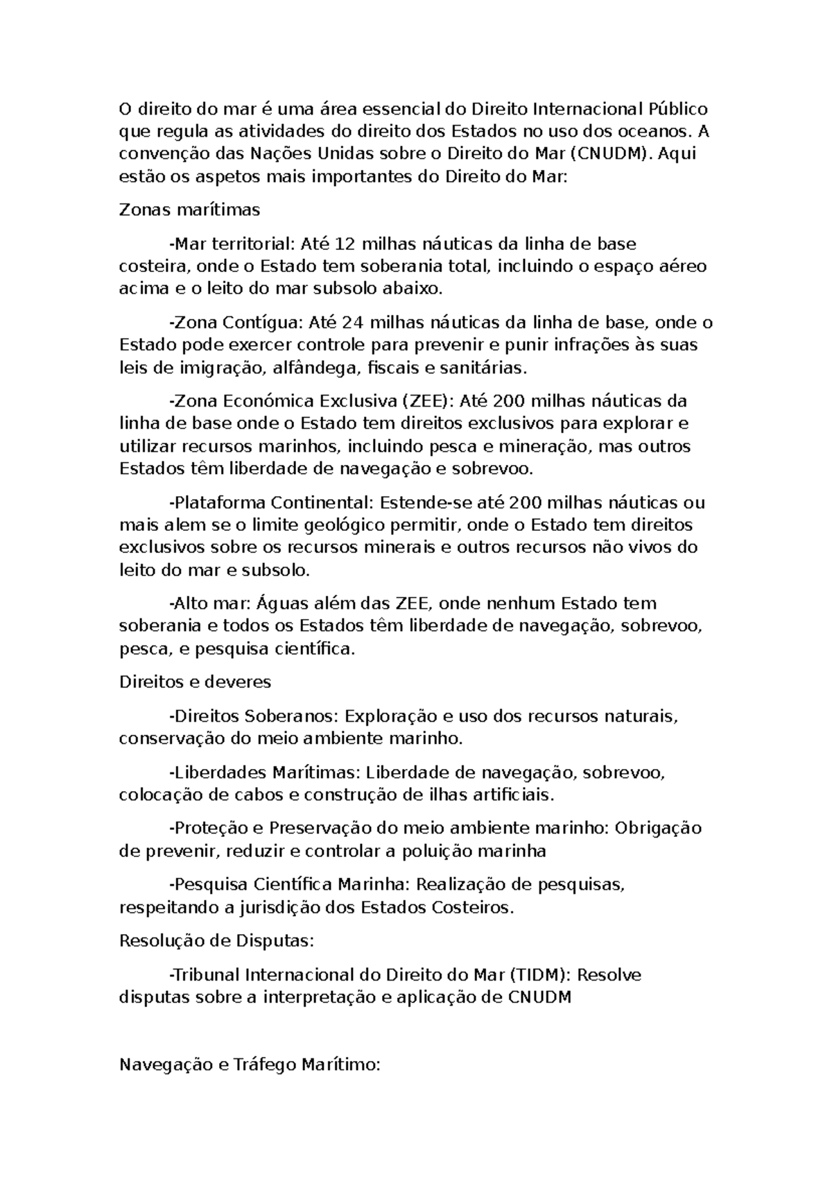 Direito Internacional Público: Aspectos do Direito do Mar e CNUDM - Studocu