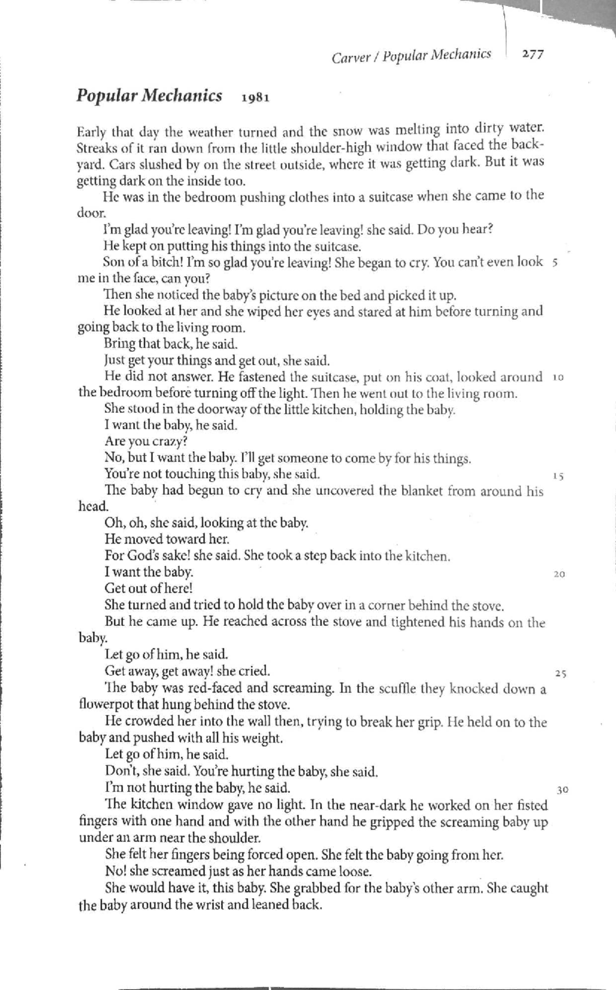 Popular Mechanics (1981) - Analysis of Carver's Narrative - Studocu