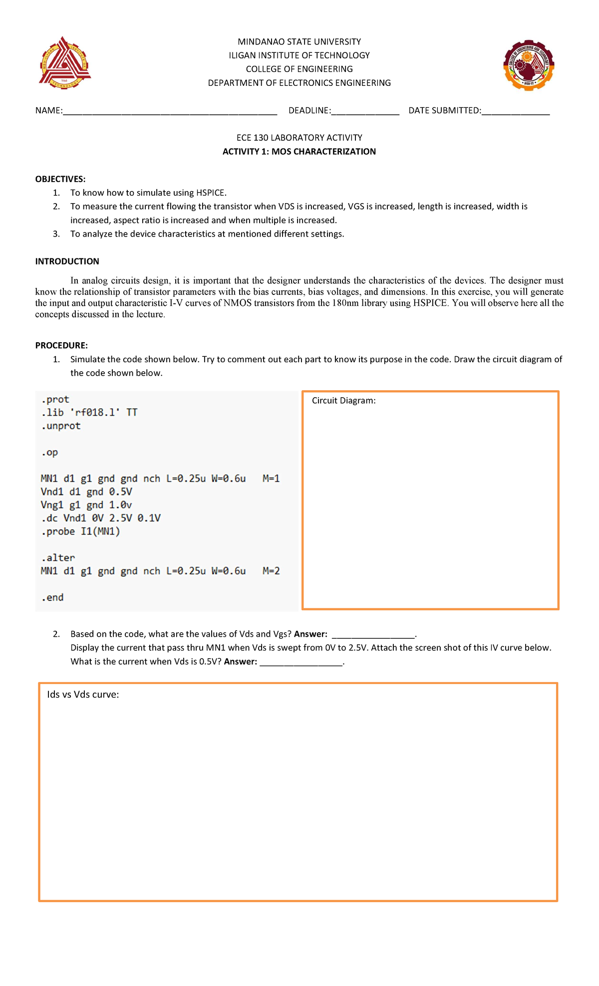 LAB1 - laboratory - MINDANAO STATE UNIVERSITY ILIGAN INSTITUTE OF TECHNOLOGY COLLEGE OF ...