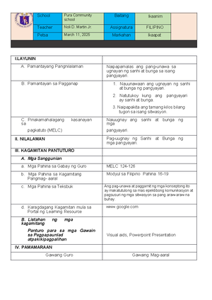 Grade 6 Filipino Daily Lesson Plan: Sanhi at Bunga (4th Quarter) - Studocu