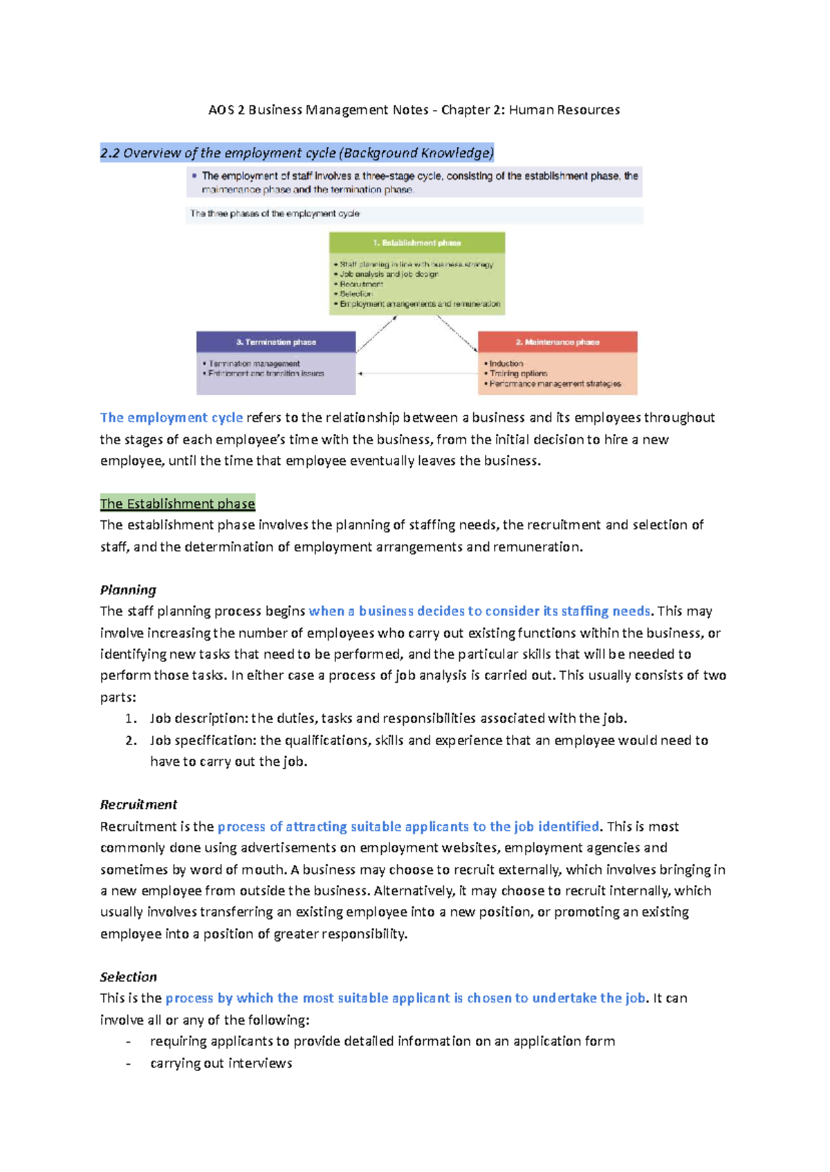 AOS 2 Business Management Notes: Chapter 2 - Human Resources Overview ...