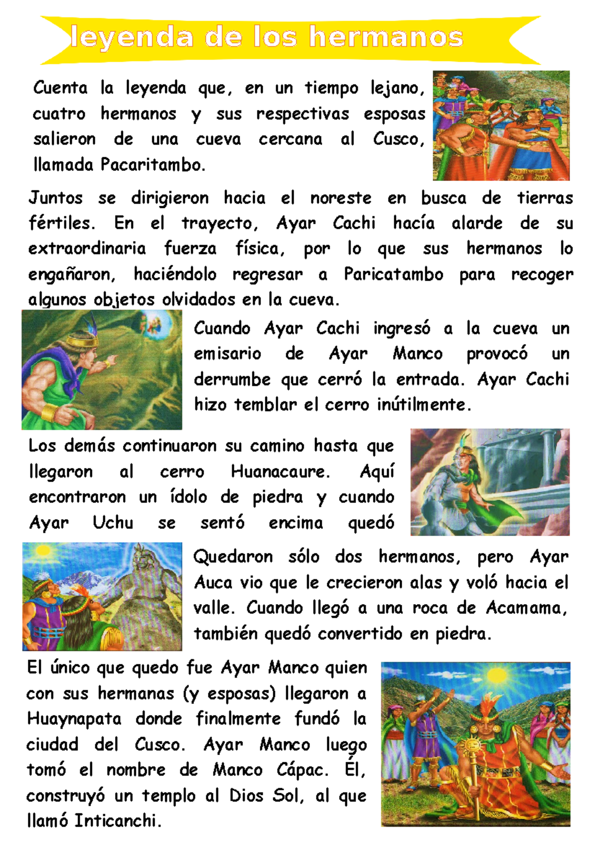 Leyenda de los Hermanos Ayar: Historia de Pacaritambo - Studocu