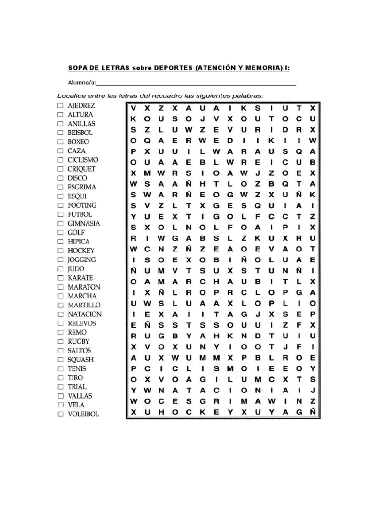 SOPADE LETRAS DEPORTES (ATENCIÓN Y MEMORIA) I - Pupiletras ED Fisica ...