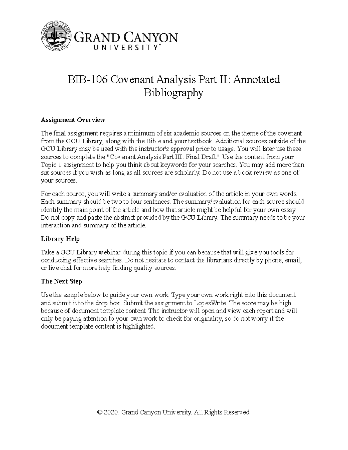 BIB-107-Covenant Analysis Part II: Annotated Bibliography Guide - Studocu