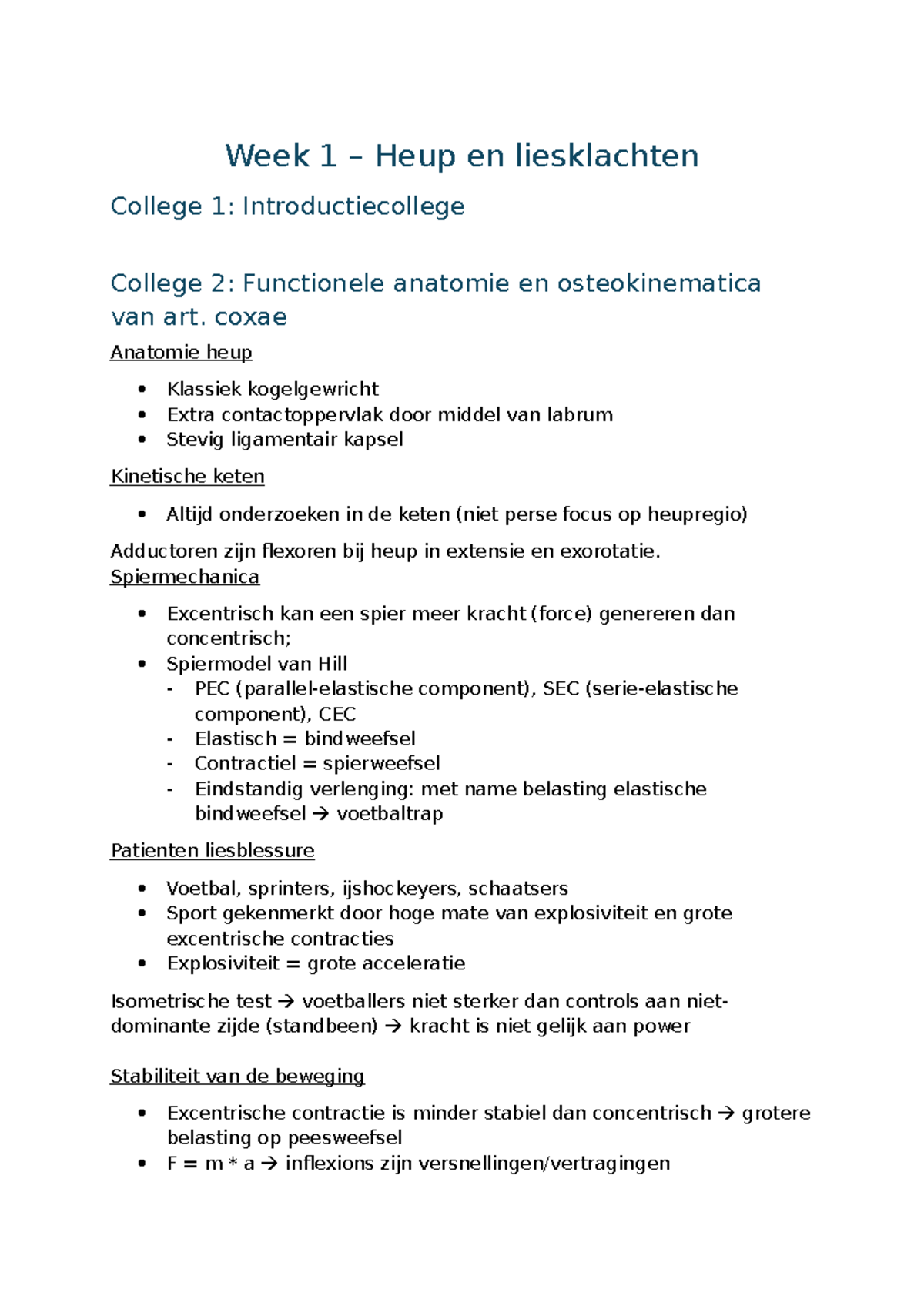 Week 1: Heup- en Liesklachten College 1 & 2 - Introductie en Anatomie ...