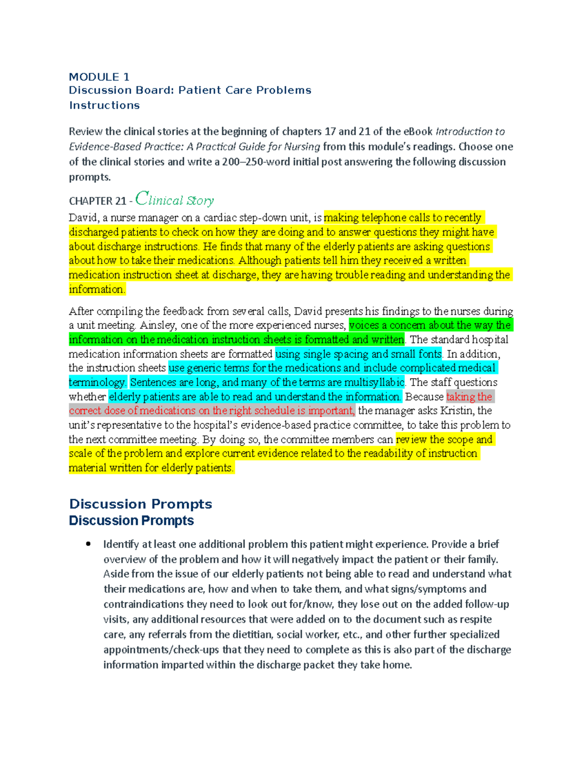 Discussion Board - Module 1: Addressing Patient Care Issues in EBP ...