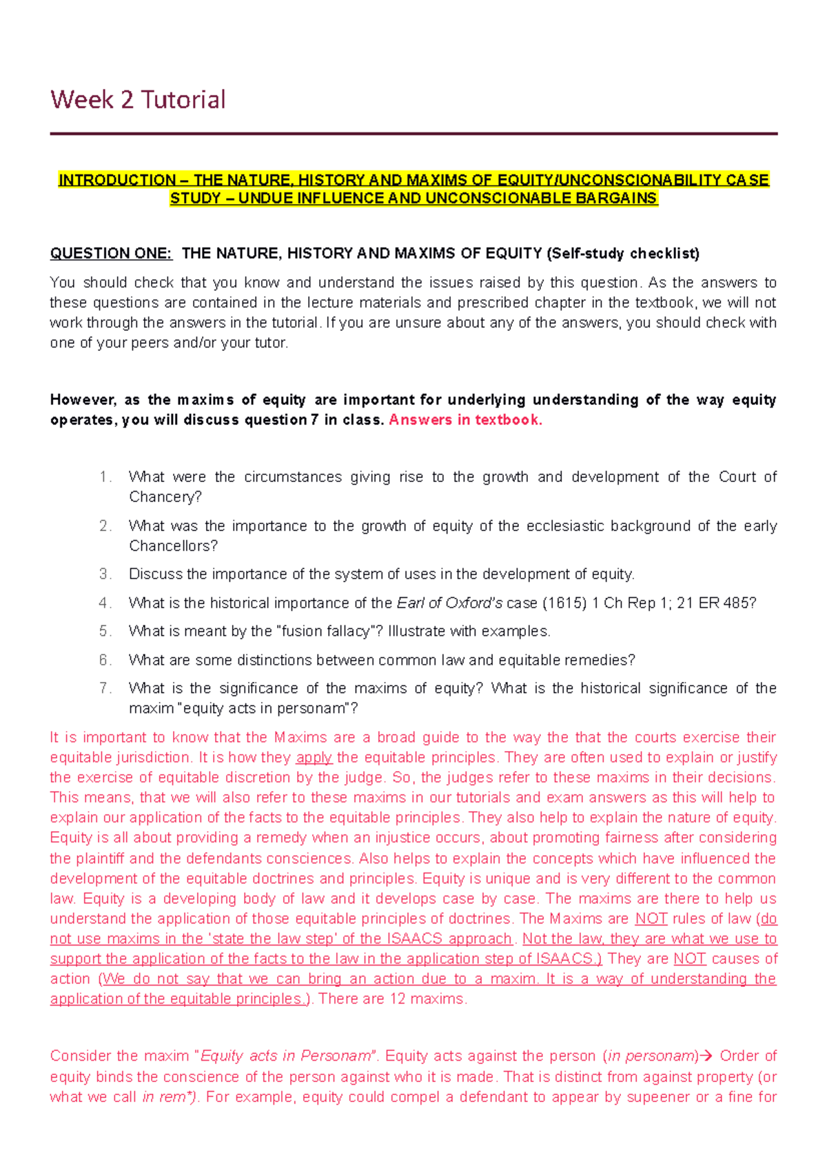 LLB205 Tutorial Answers - Week 2 Tutorial INTRODUCTION – THE NATURE ...