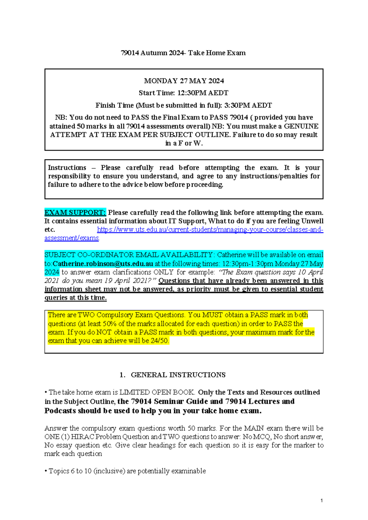 79014 Applied Company LAW AUT24 Take Home Exam Guidelines - Studocu