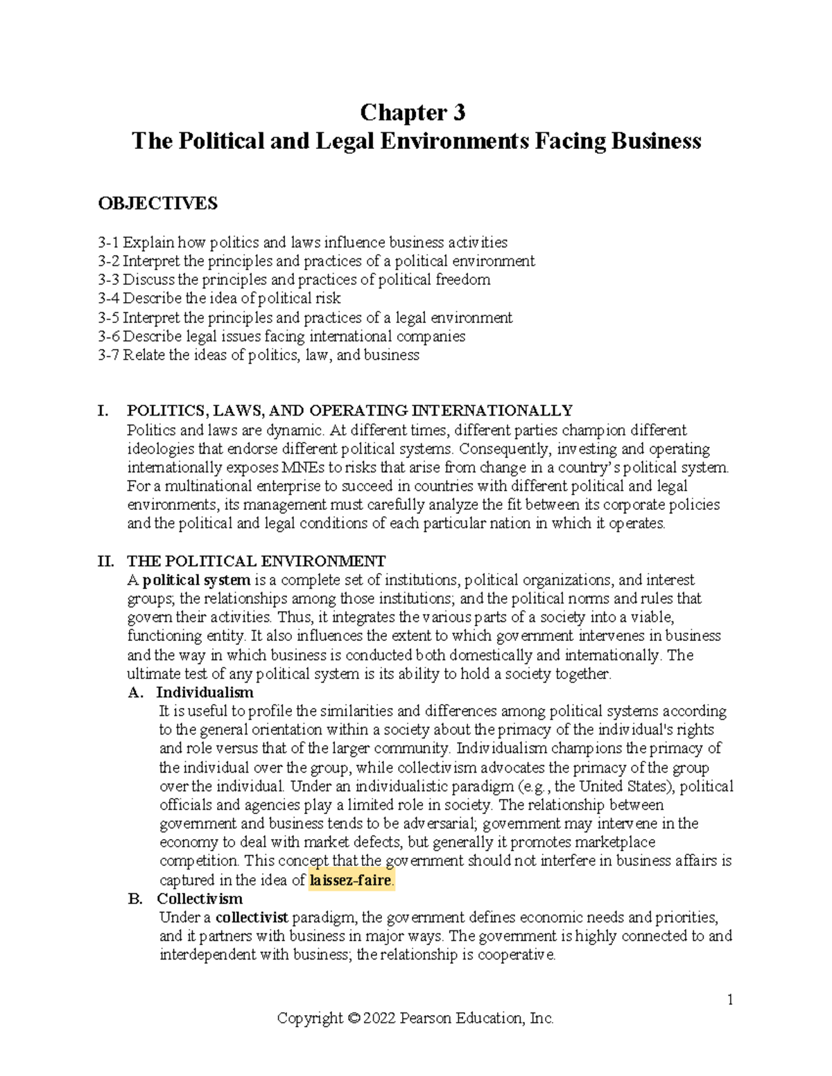 IB Readings - Chapter 3 - POlitical and legal Environments Facing ...