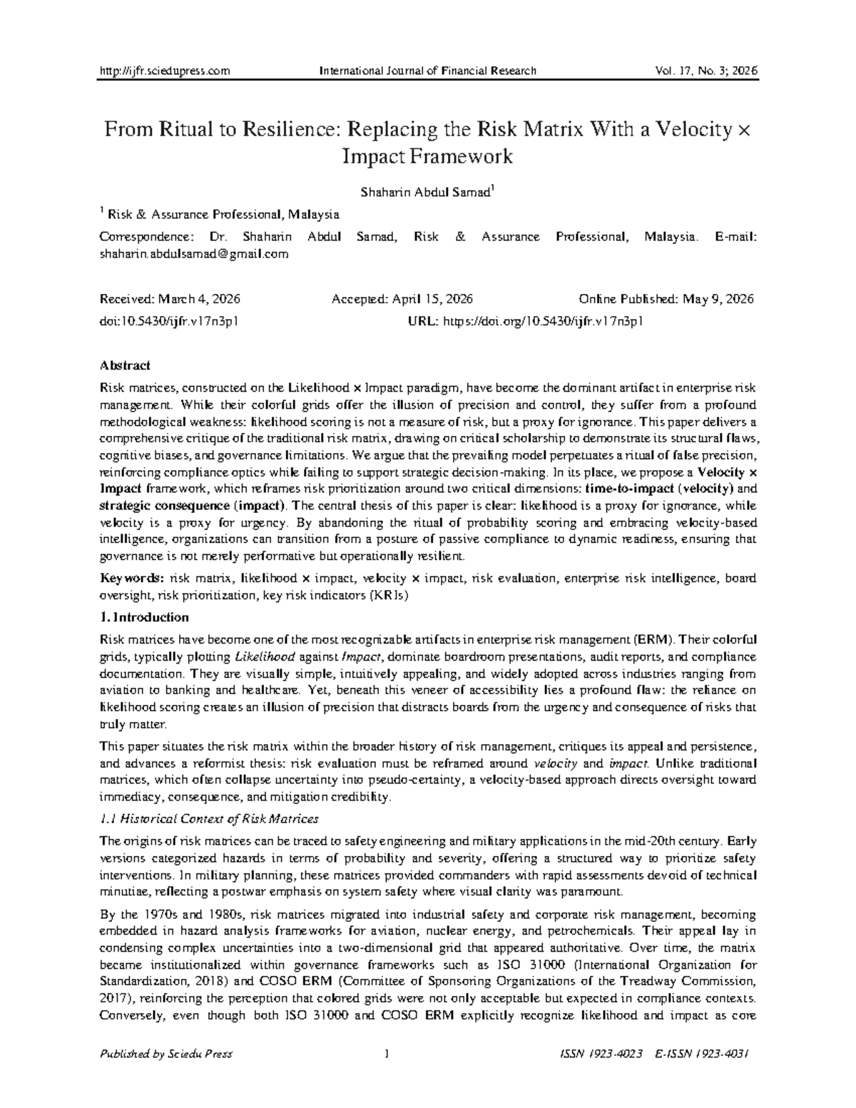 From Ritual to Resilience: A Velocity Impact Framework for ERM - Studocu