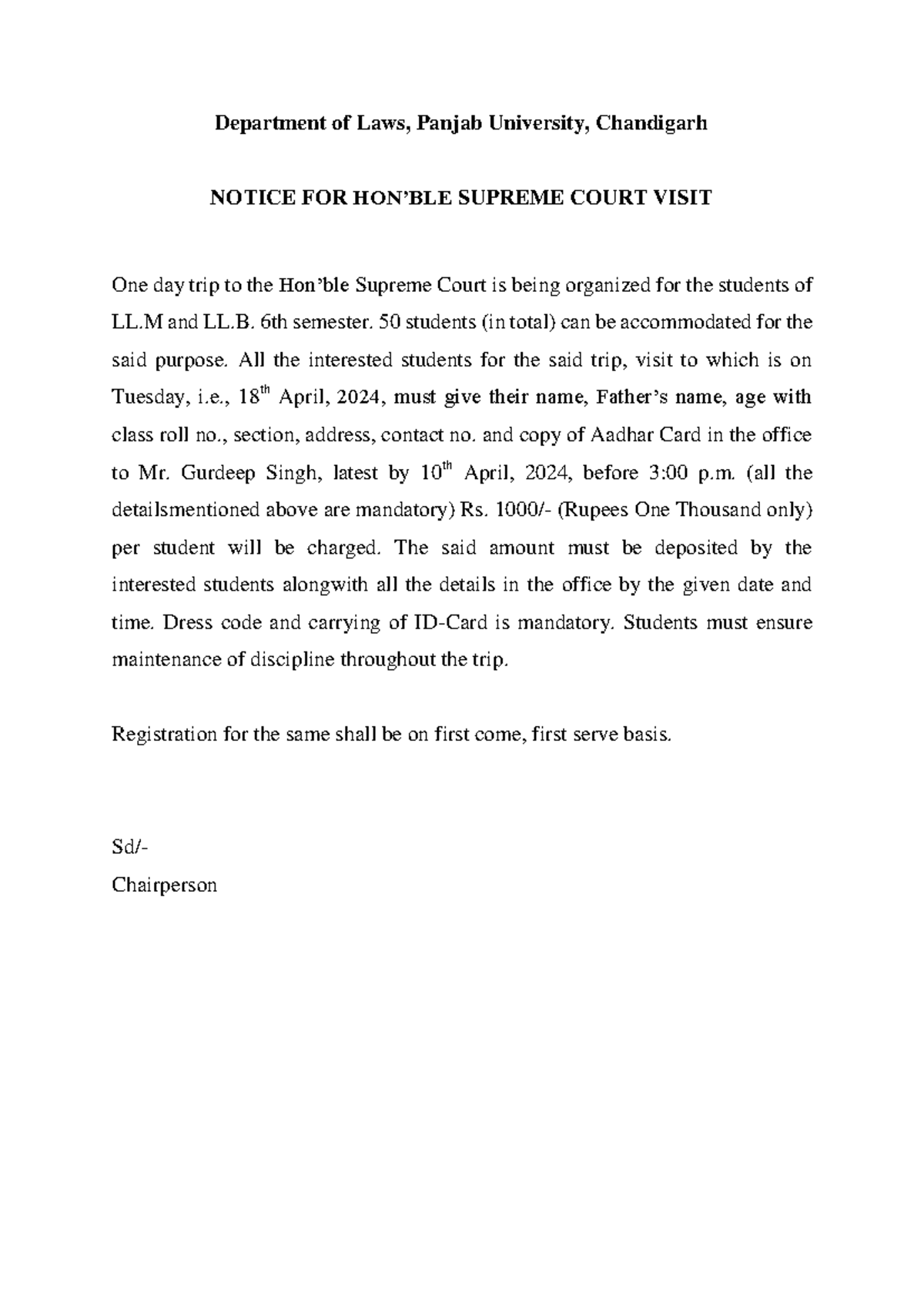LL.M & LL.B Supreme Court Visit Notice - April 18, 2024 - Studocu